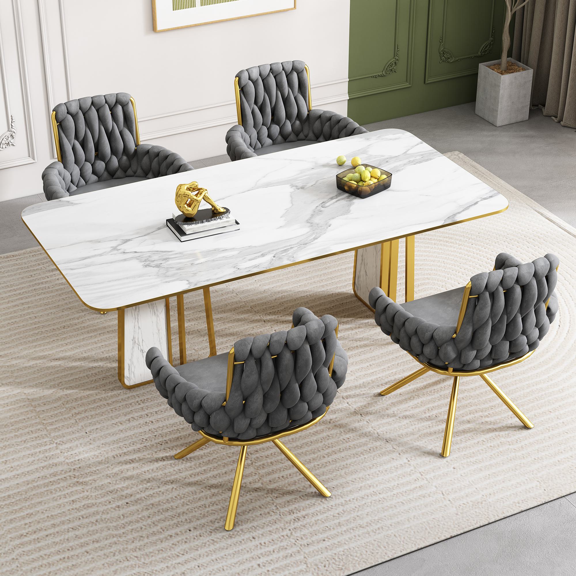Set of 4 Luxurious Velvet Swivel Dining Chairs with Metal Legs and ...