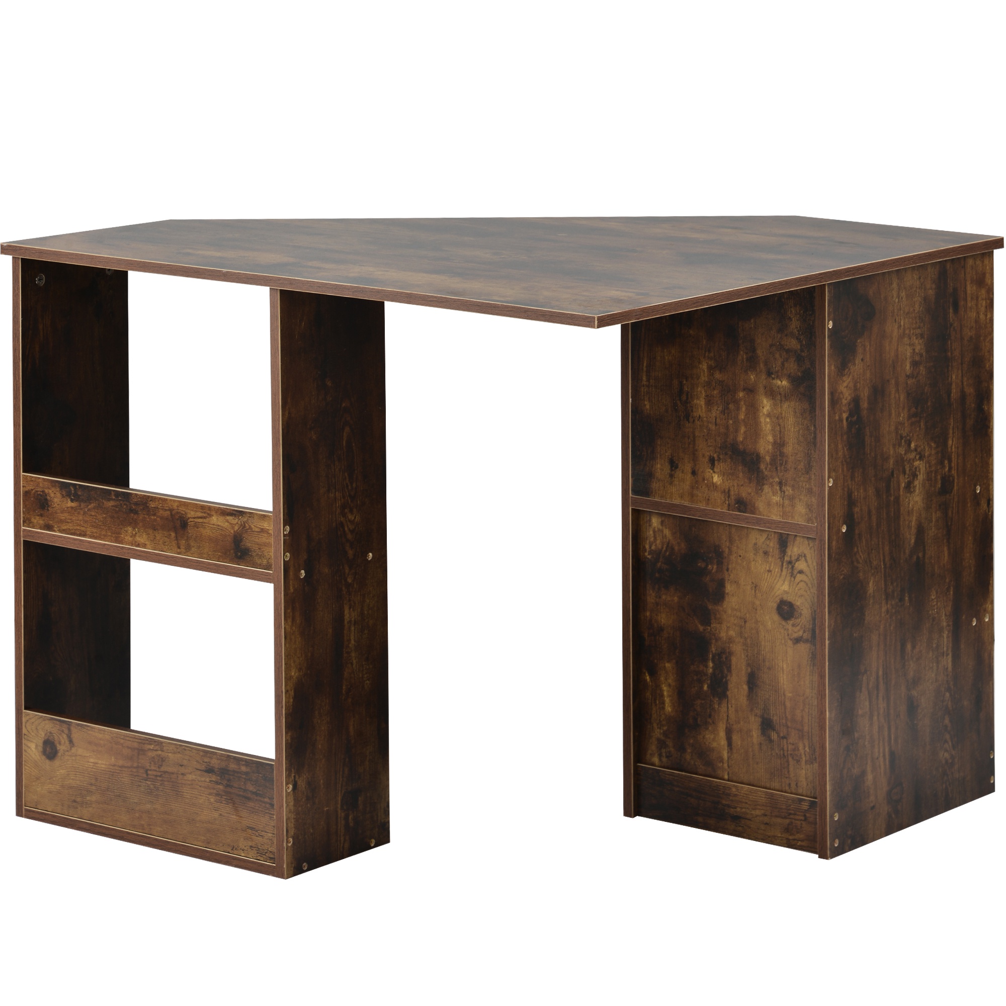 L-Shaped Corner Computer Desk with Large Storage Space, Brown | Aosom UK