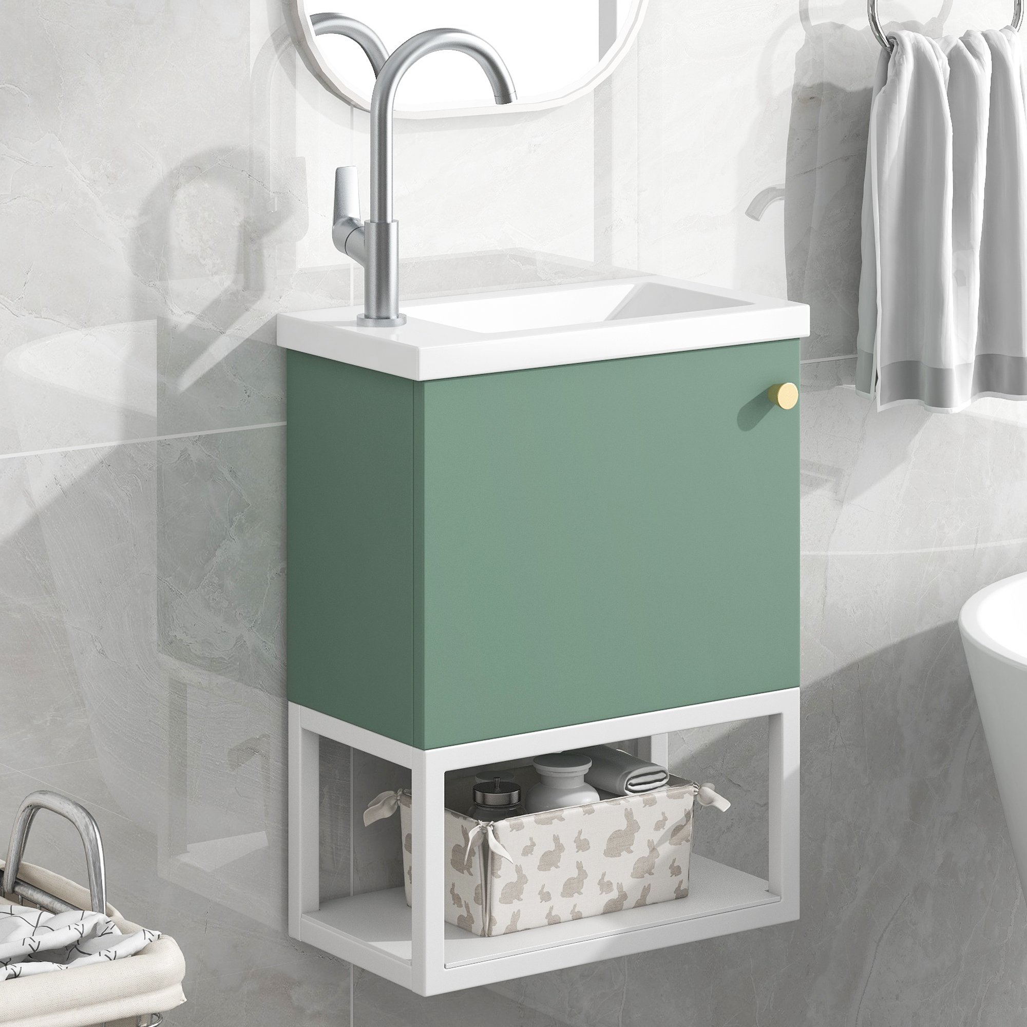 Mobile bagno con lavandino e mobiletto sottolavabo,Verde | Aosom Italy
