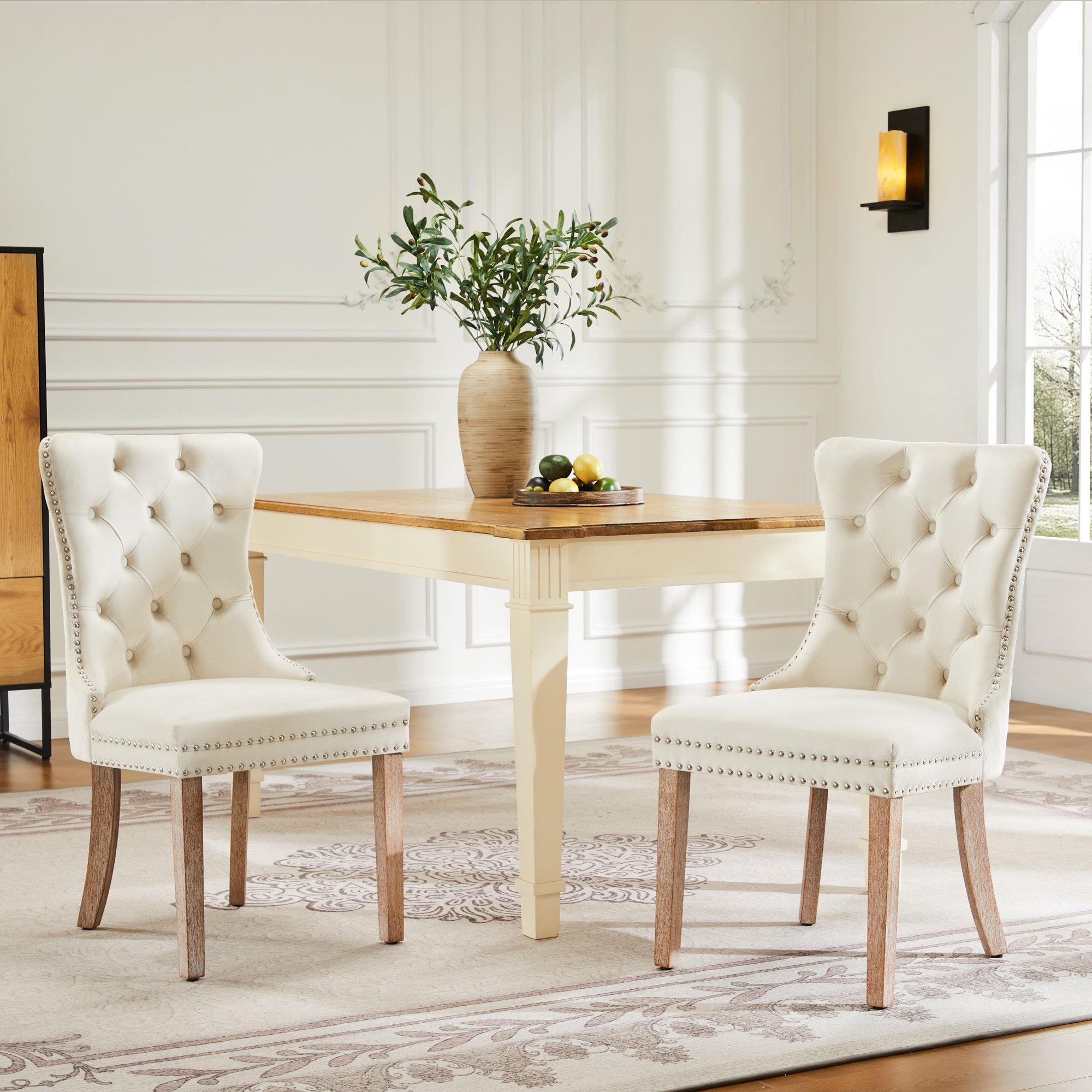 Set di 2 sedie imbottite per sala da Pranzo in Velluto, Beige | Aosom Italy