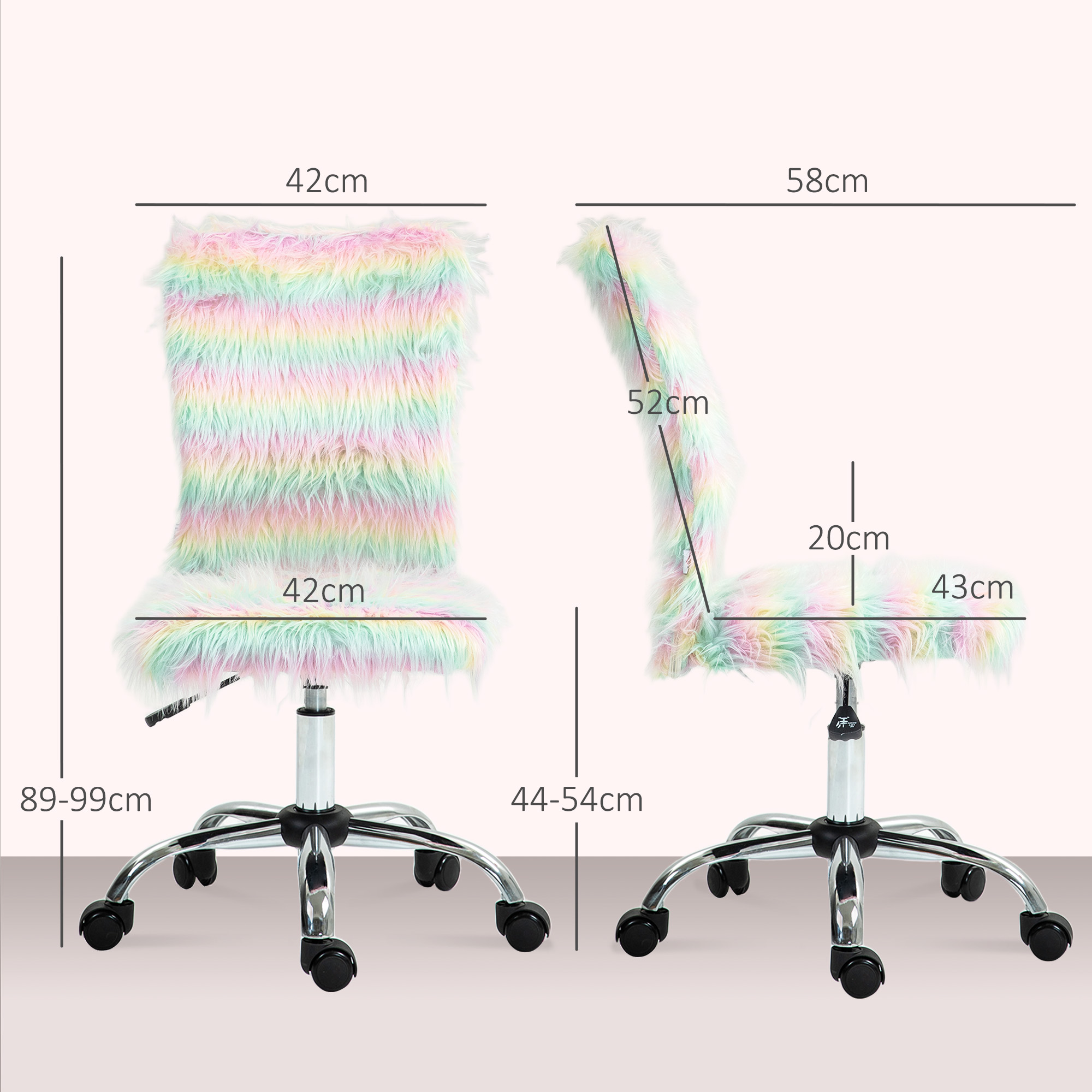 HOMCOM Armless Computer Desk Chair, Fluffy Fabric Swivel Office Chair ...