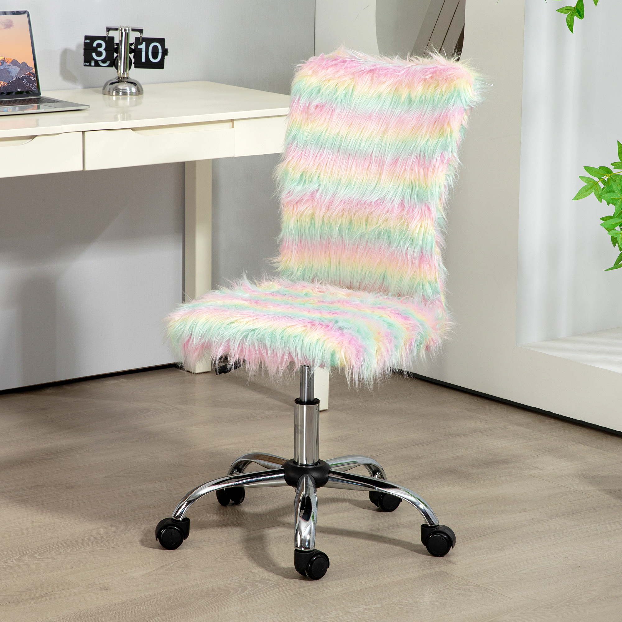 HOMCOM Armless Computer Desk Chair, Fluffy Fabric Swivel Office Chair ...