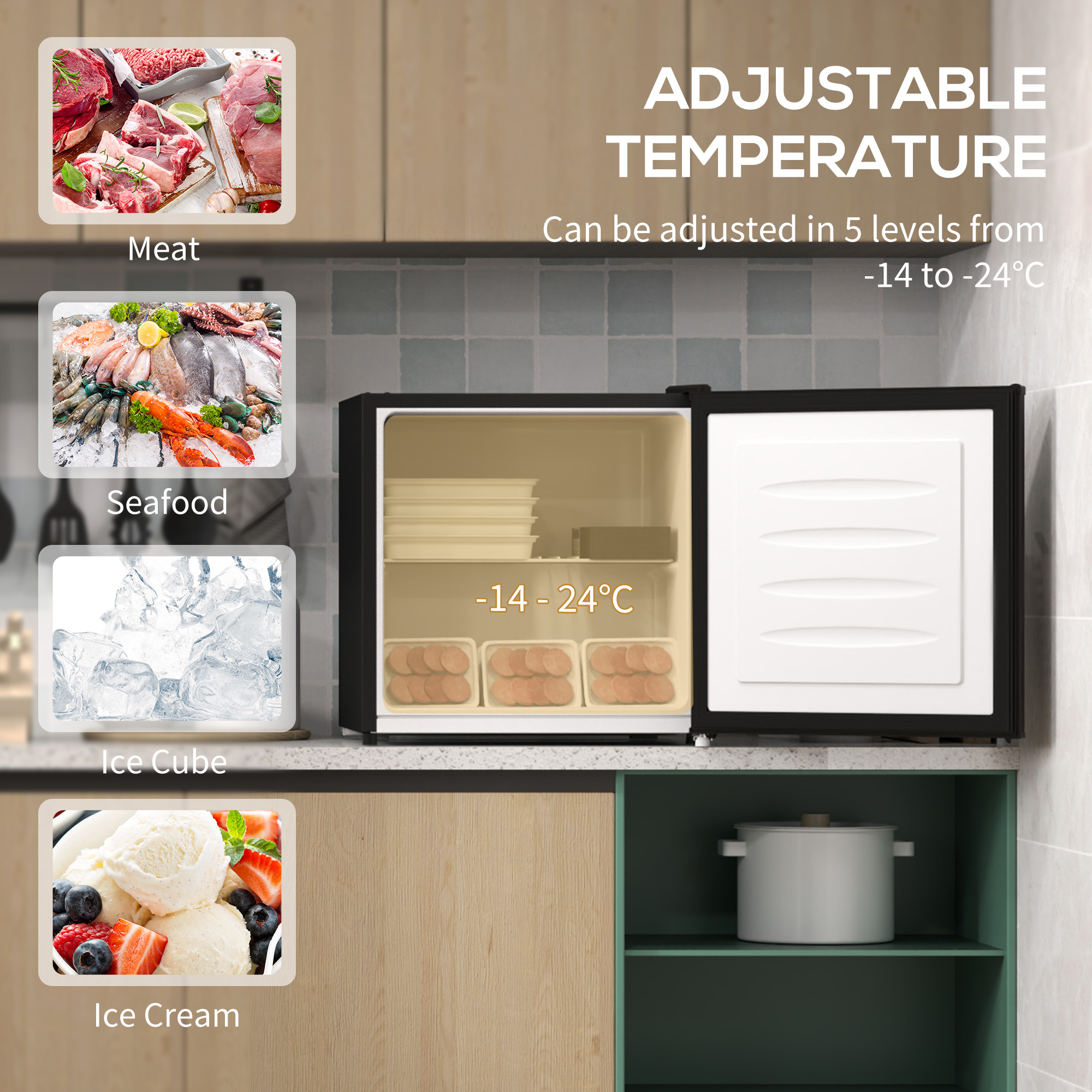 HOMCOM 35L Mini Freezer, -24℃ to -14℃ Temperature - Black | Aosom UK