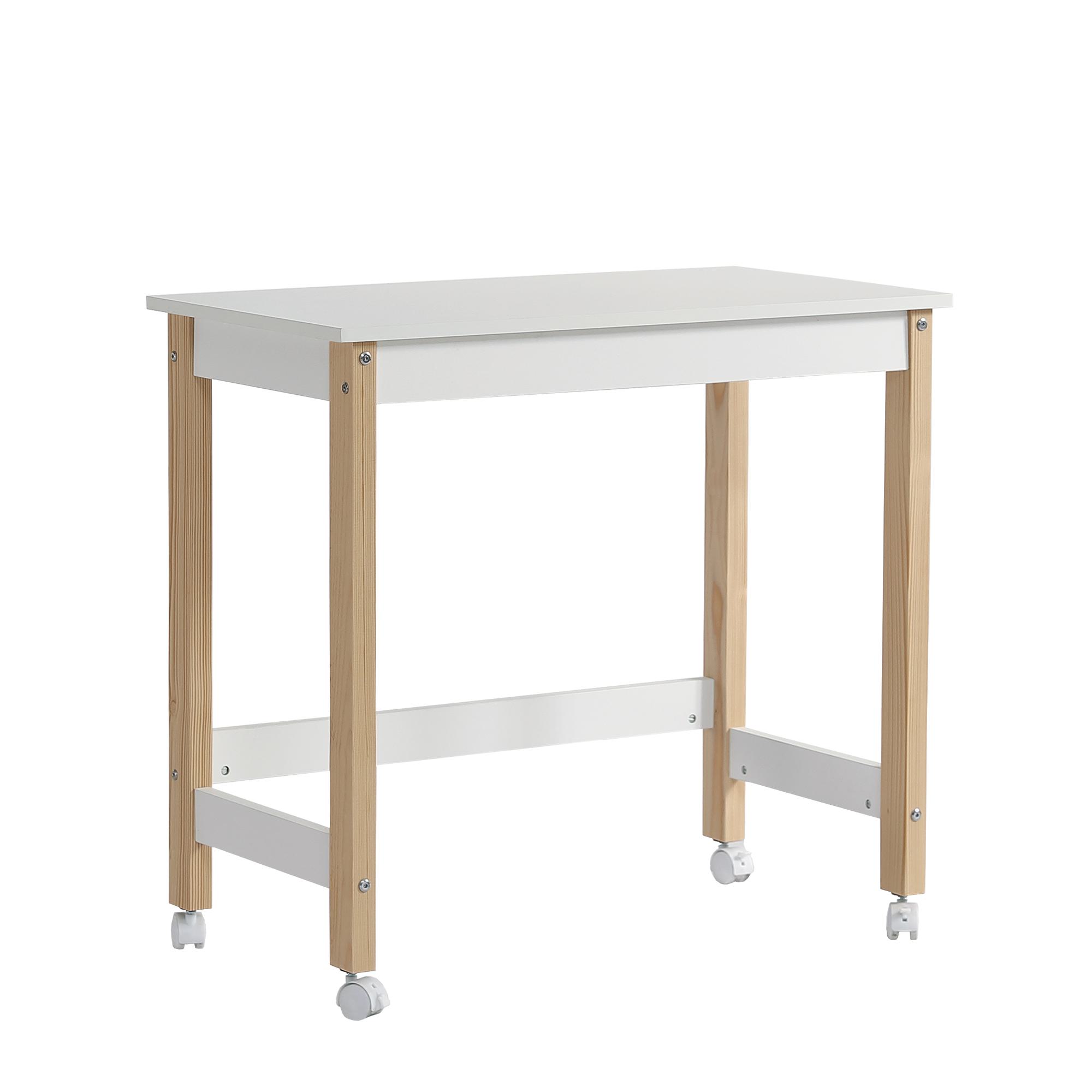 Scrivania con ruote direzionali, Bianco+naturale | Aosom Italy