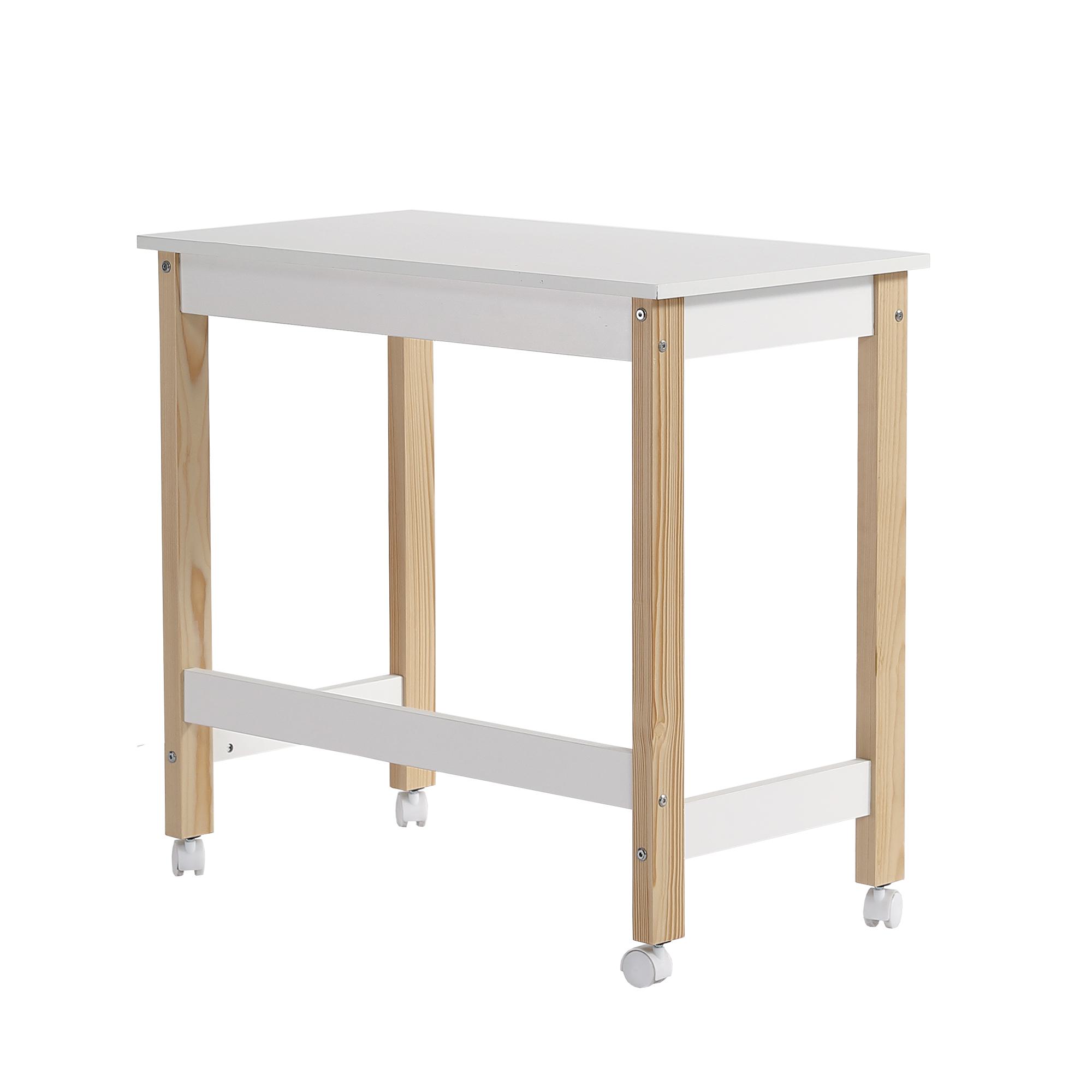 Scrivania con ruote direzionali, Bianco+naturale | Aosom Italy
