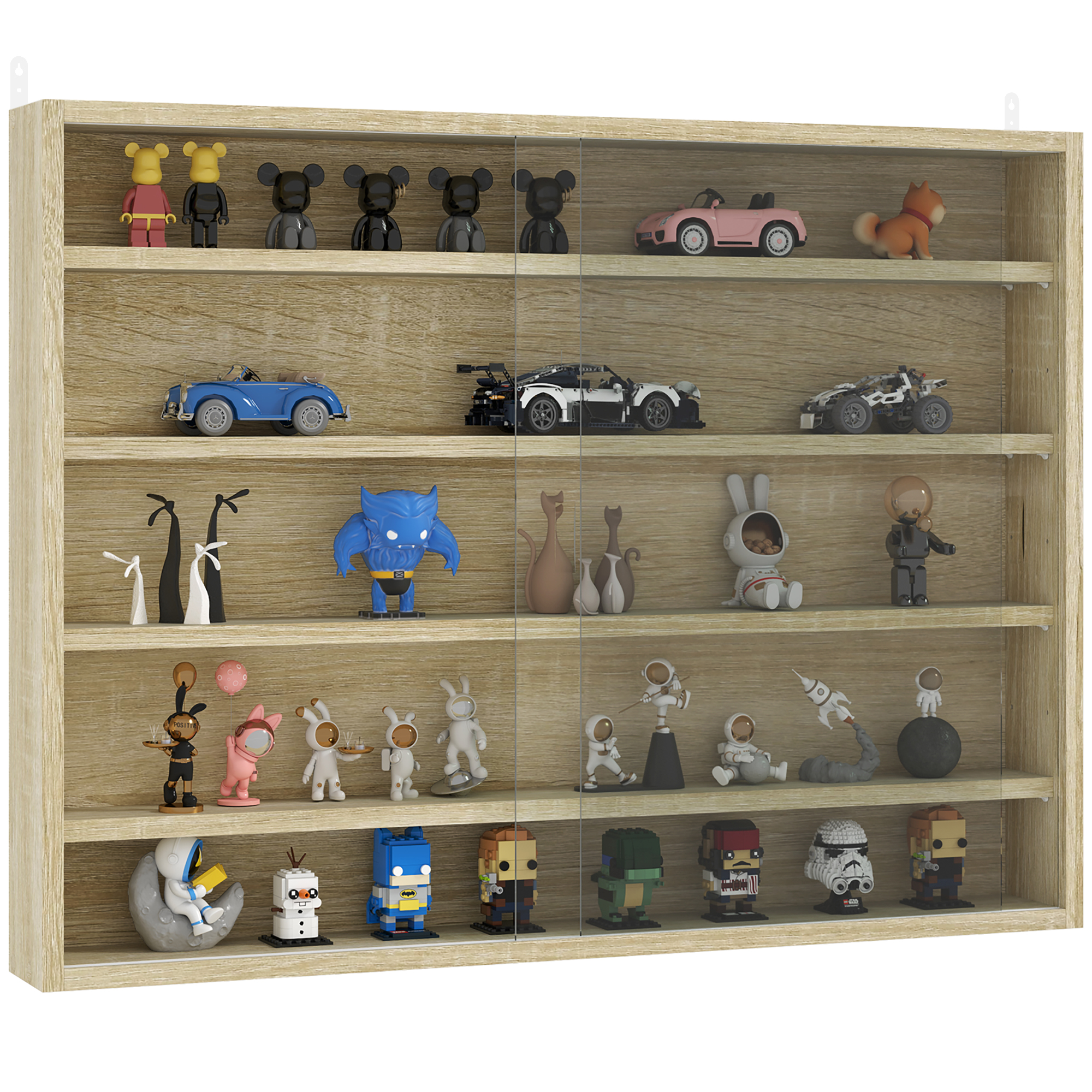 HOMCOM 5-Tier Wall Display Shelf Unit Cabinet w/ 4 Adjustable Shelves ...