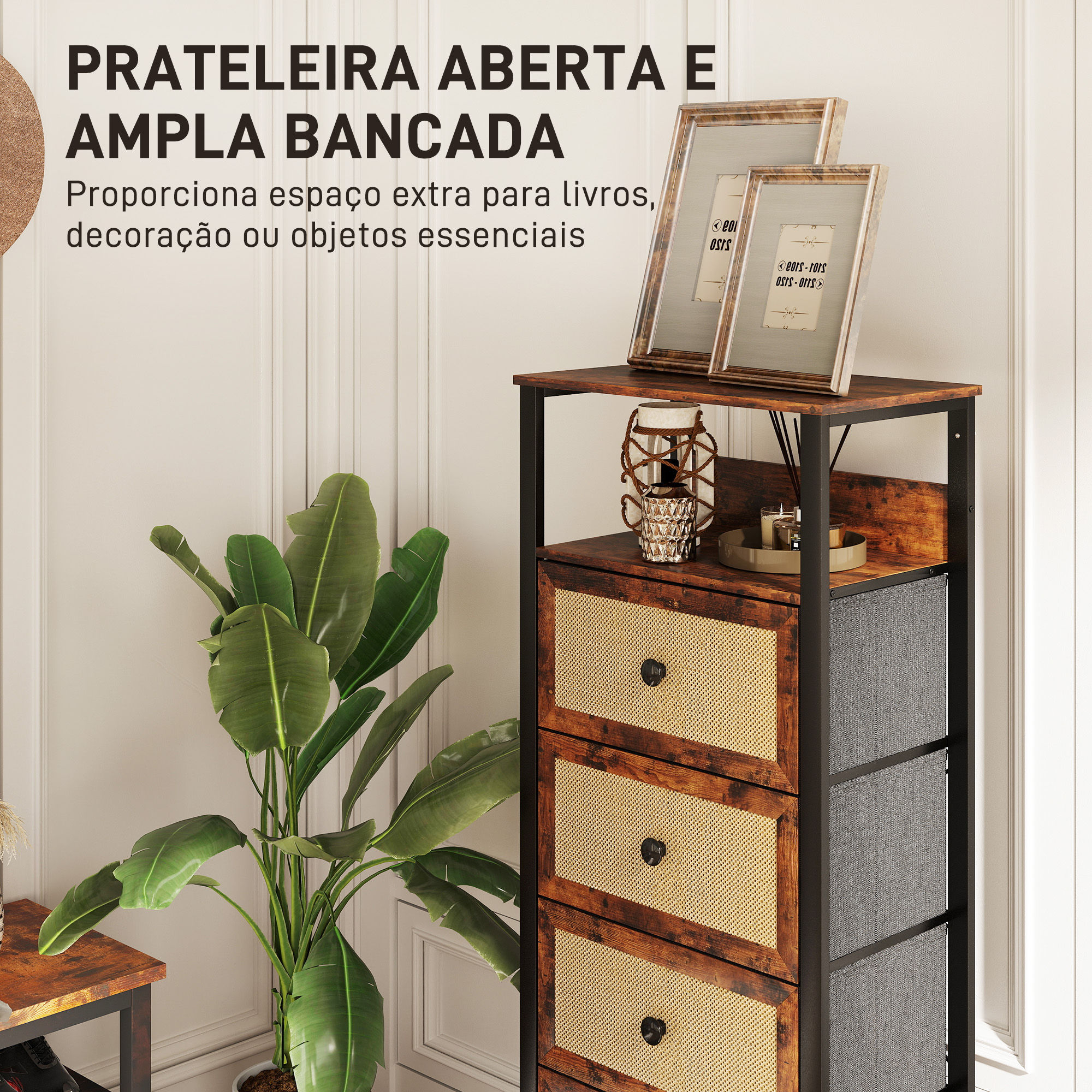 HOMCOM Cómoda de Tecido Cómoda para Dormitório com 4 Gavetas com Frente ...