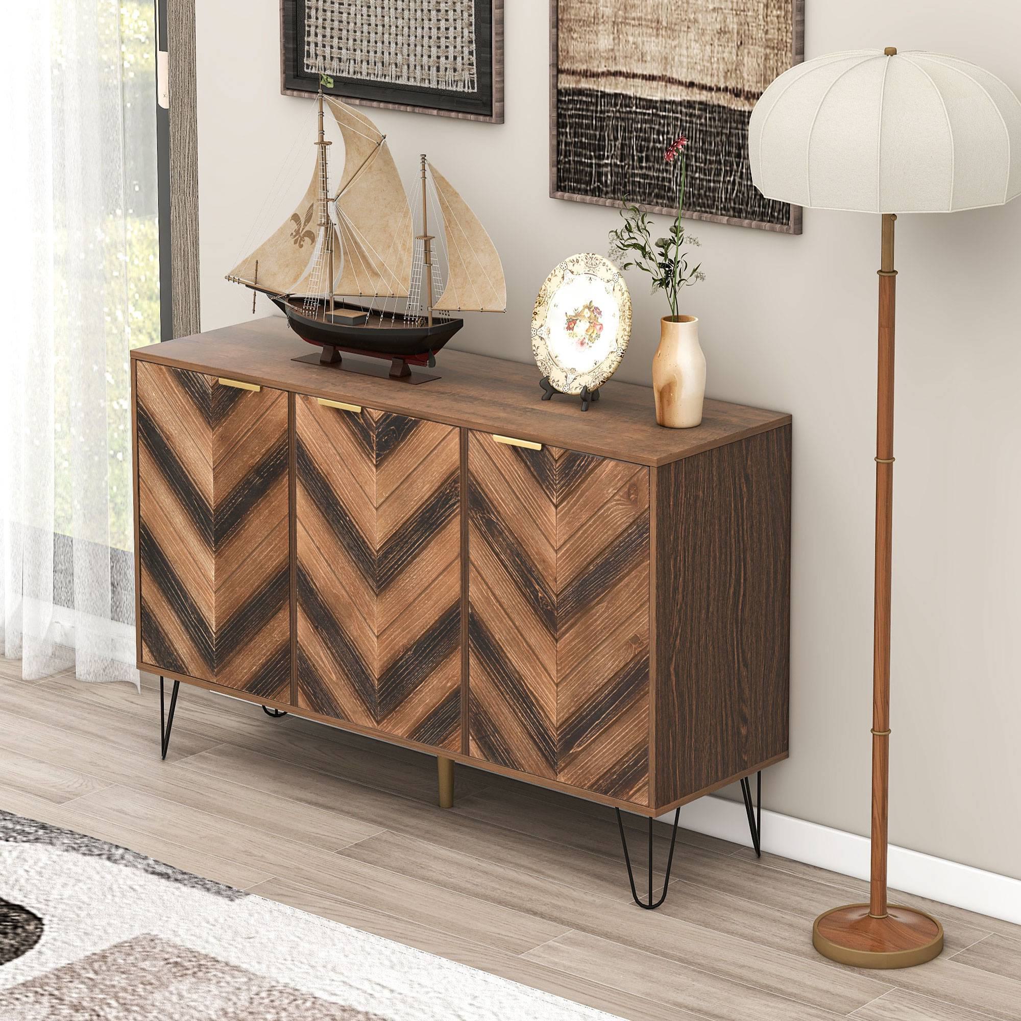 Credenza a 3 Ante con Spazio portaoggetti color Legno Naturale