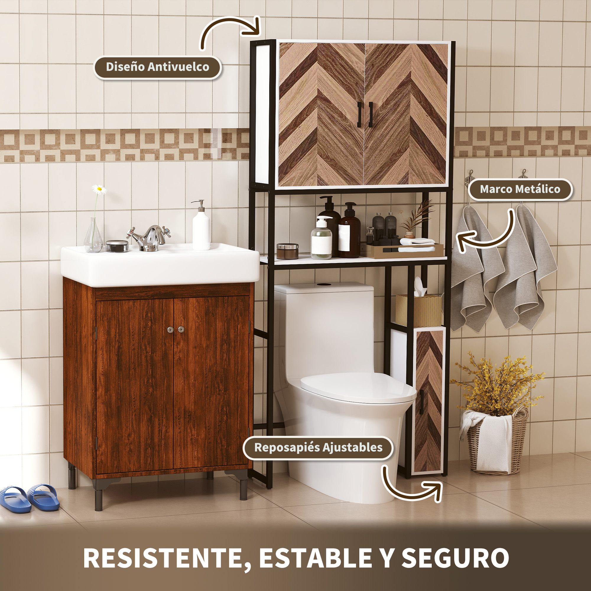 HOMCOM Mueble sobre Inodoro Armario sobre Inodoro con Estantes ...