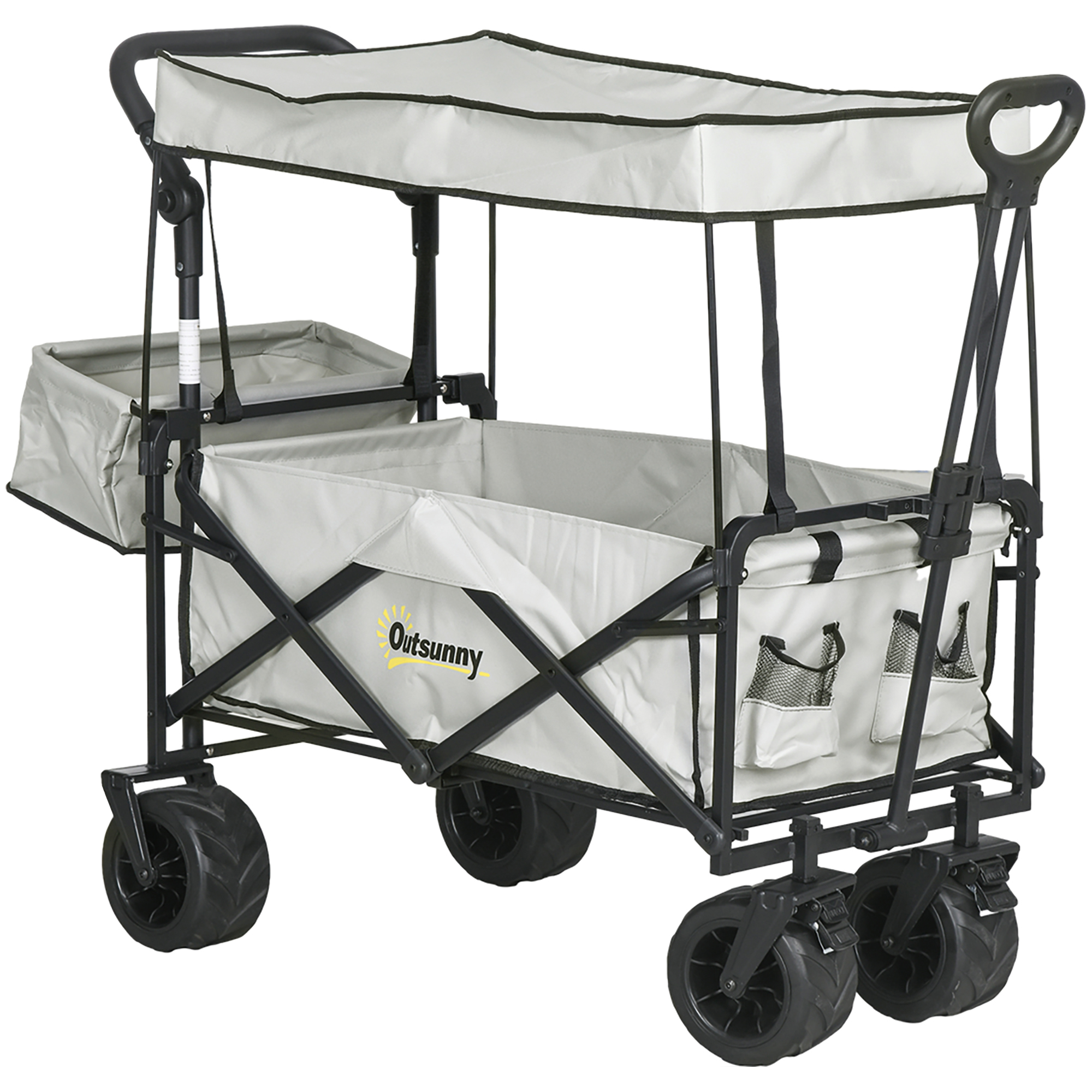 Outsunny Folding Trolley Cart Storage Wagon Beach Trailer 4 Wheels with ...