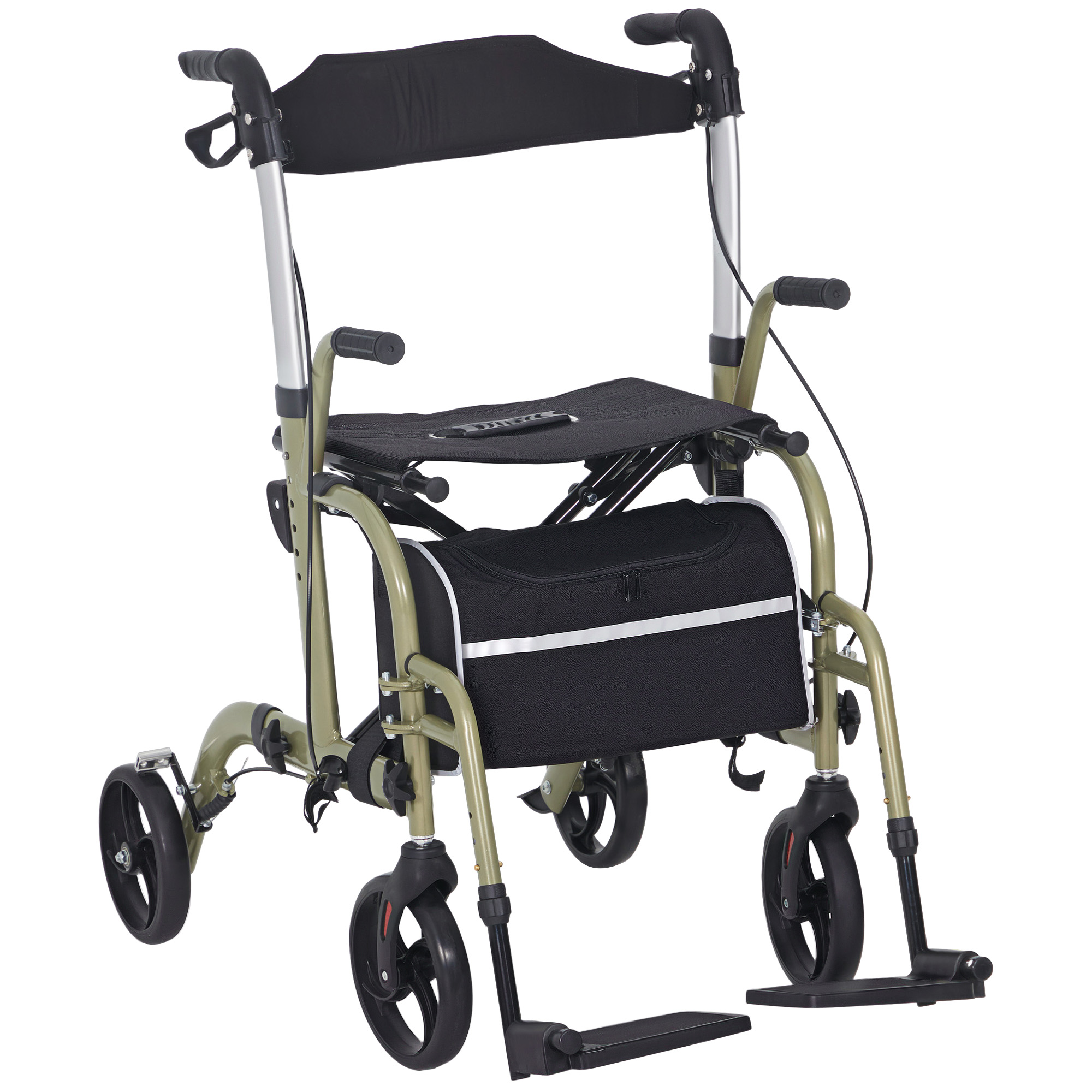 HOMCOM 2 in 1 Wheelchair & Folding Rollator Walker with Seat, Backrest ...
