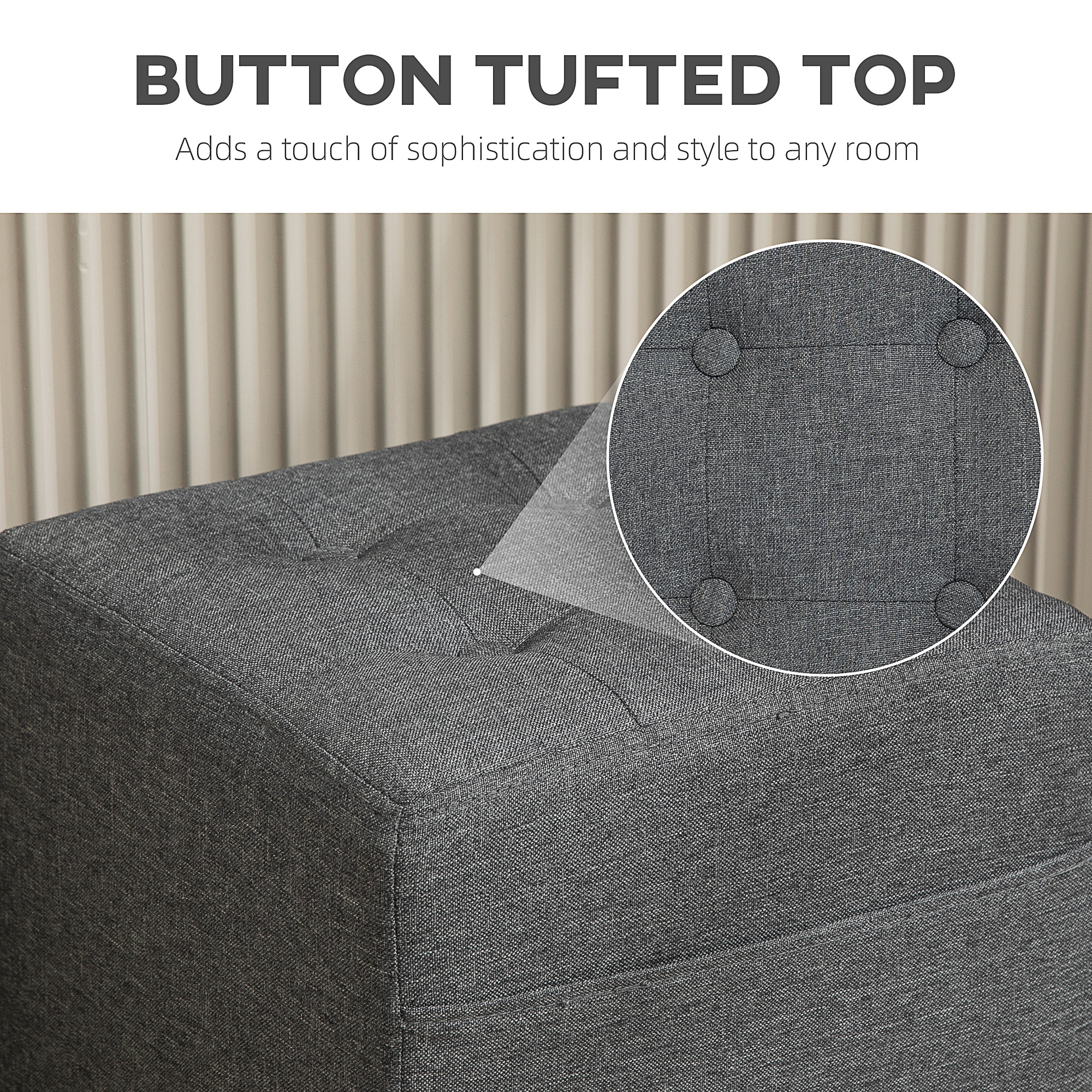 HOMCOM Square Footstool, Small Ottoman with Side Pocket, Linen Fabric ...
