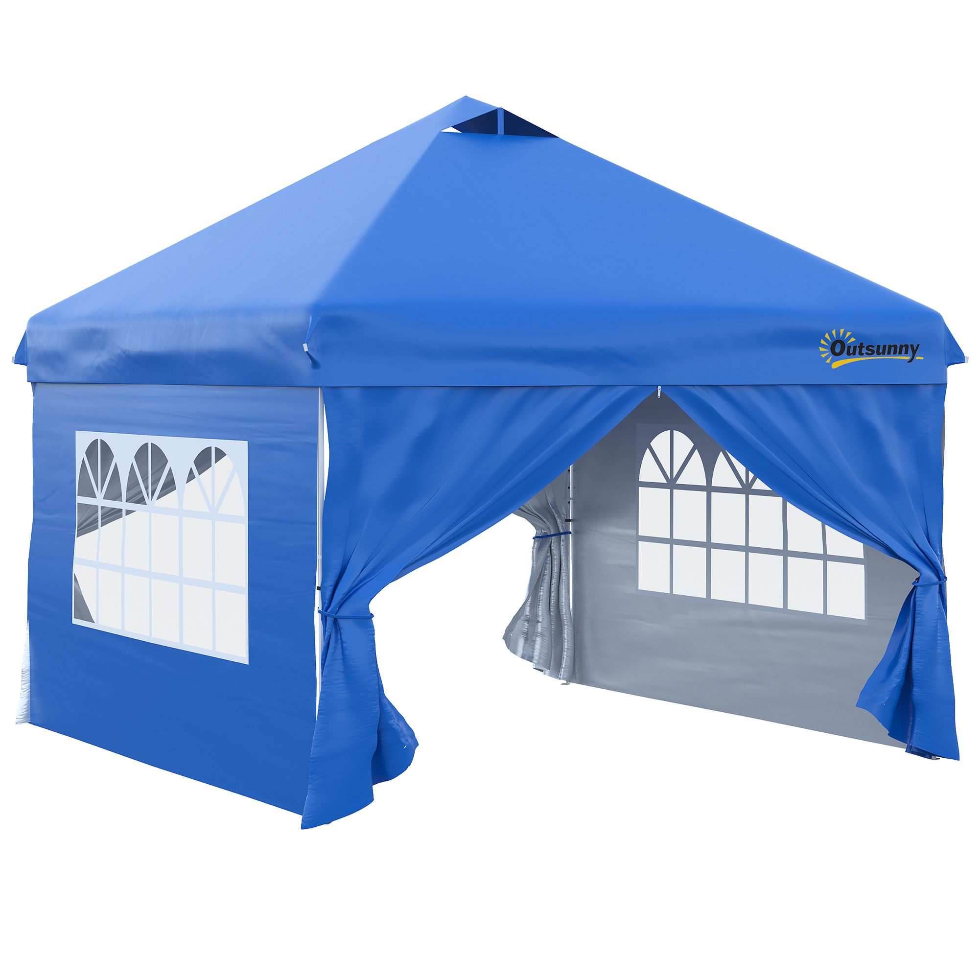 Outsunny Pavilion 3x3m Folding Pavilion 4 Side Walls with Window Door ...
