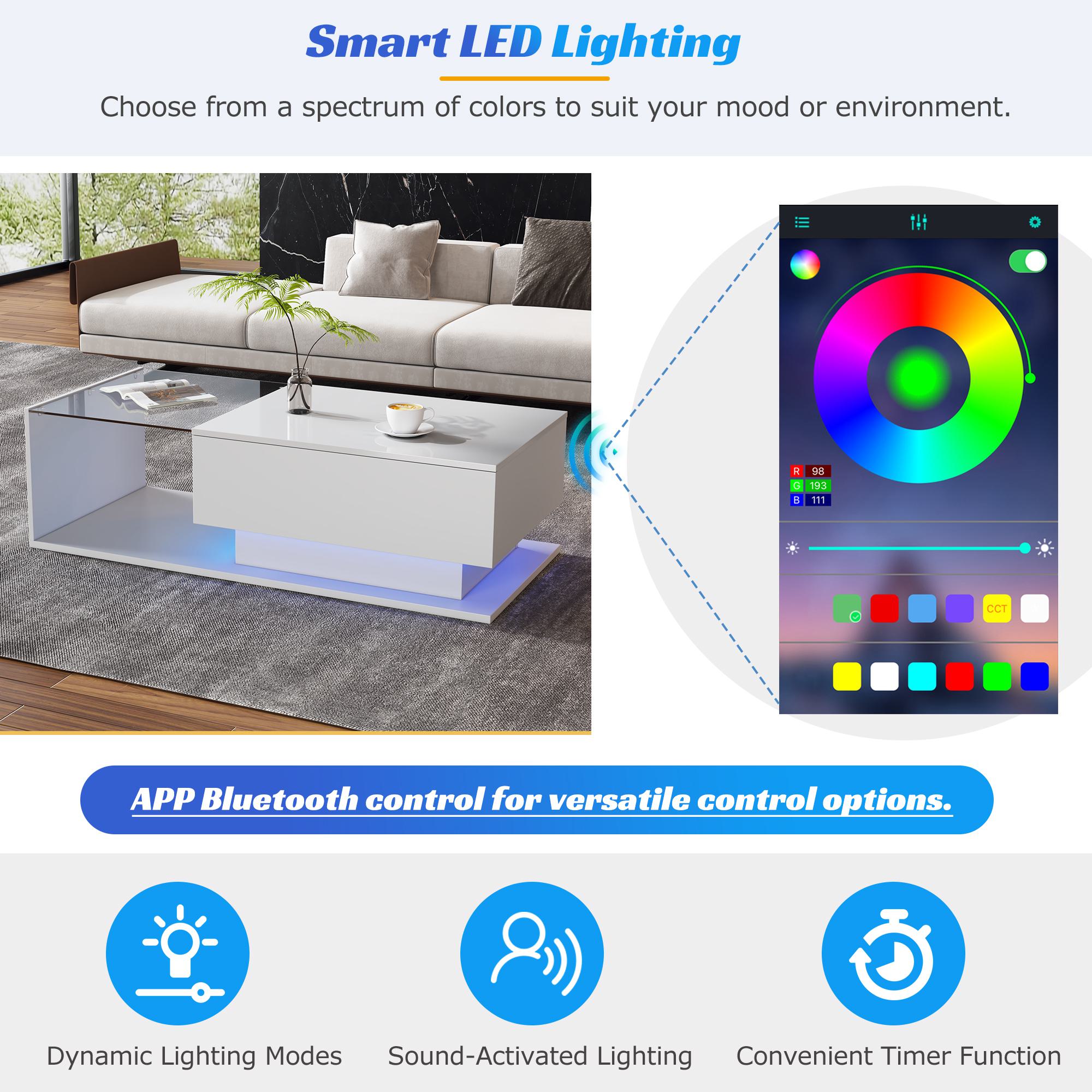 Modern LED Coffee Table with High Gloss Finish, White | Aosom UK