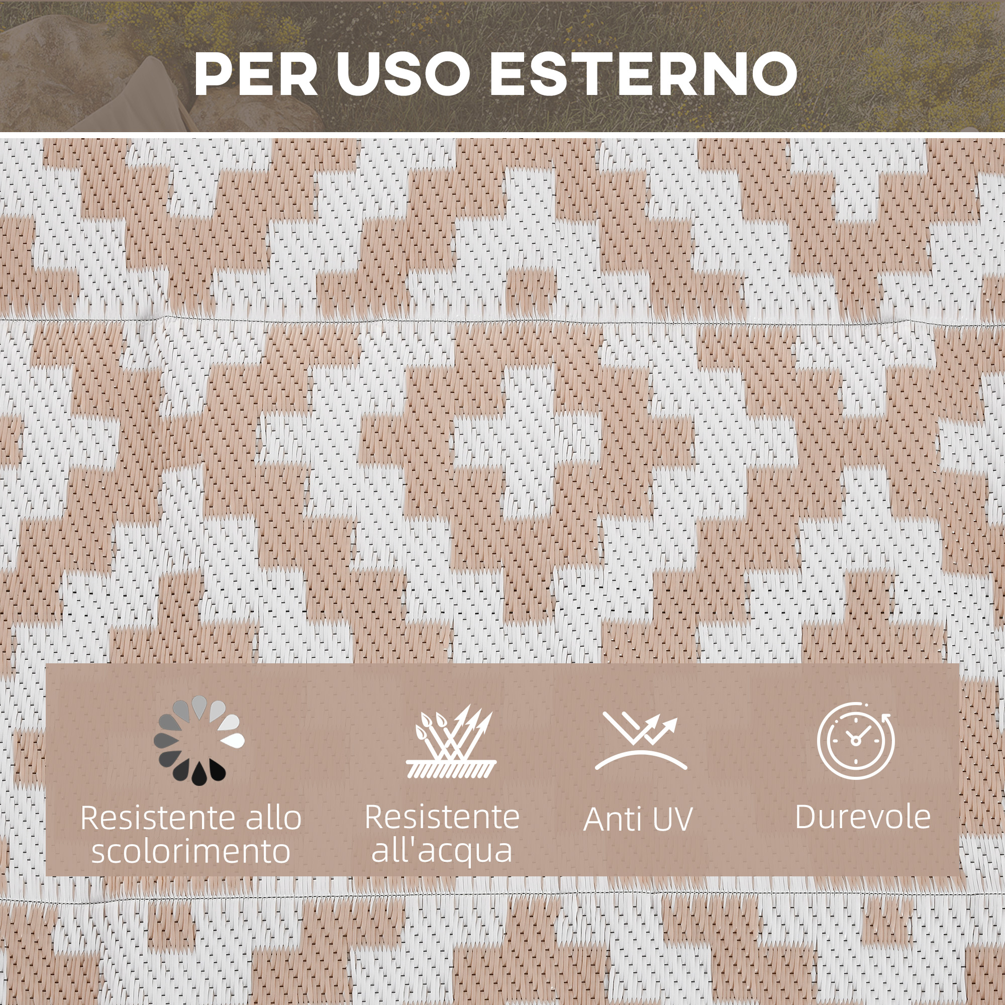 Outsunny Tappeto Esterno Reversibile Geometrico 2.74x1.82m Caffè ...