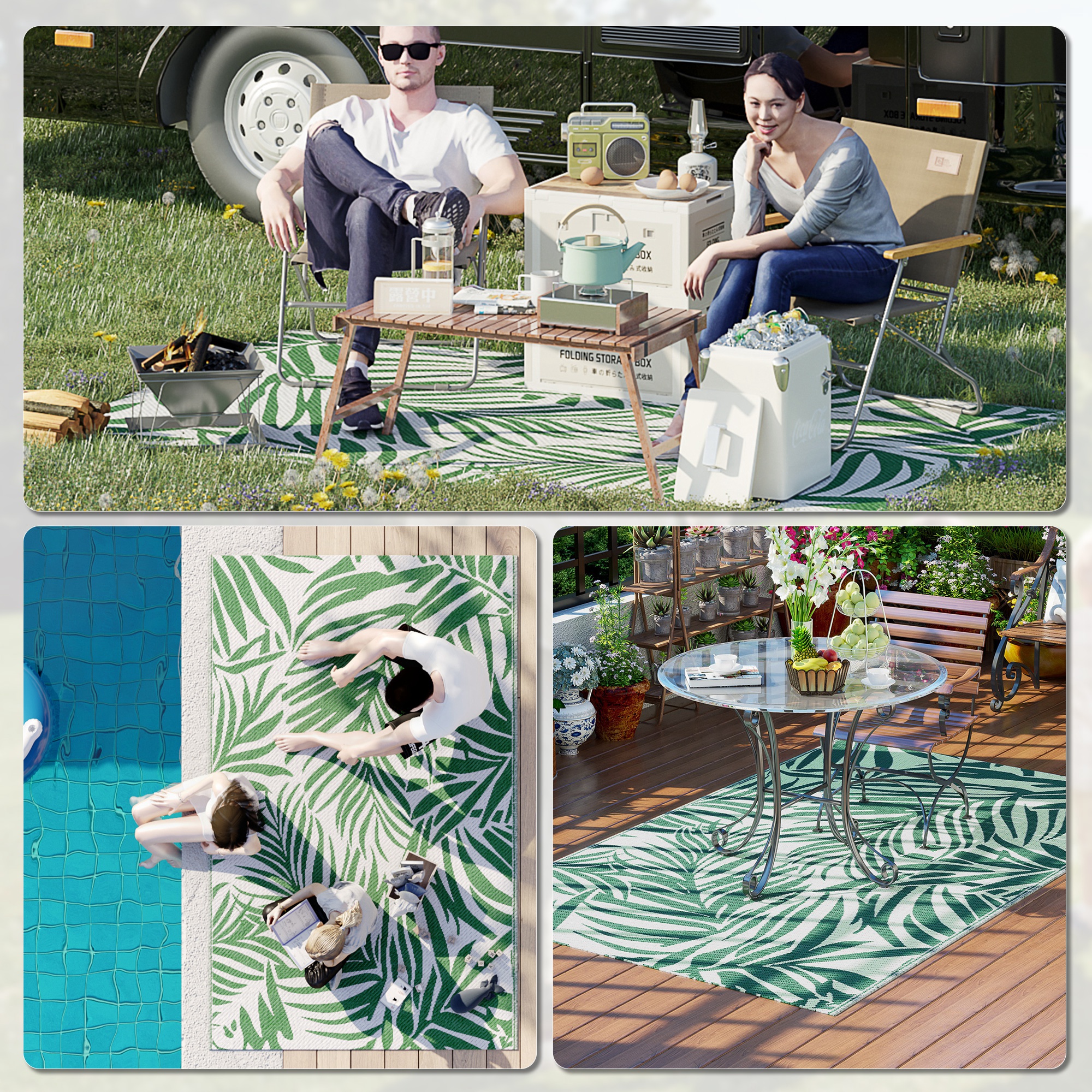 Outsunny Tappeto Esterno Reversibile a Foglie 152x243cm Verde | Aosom Italy