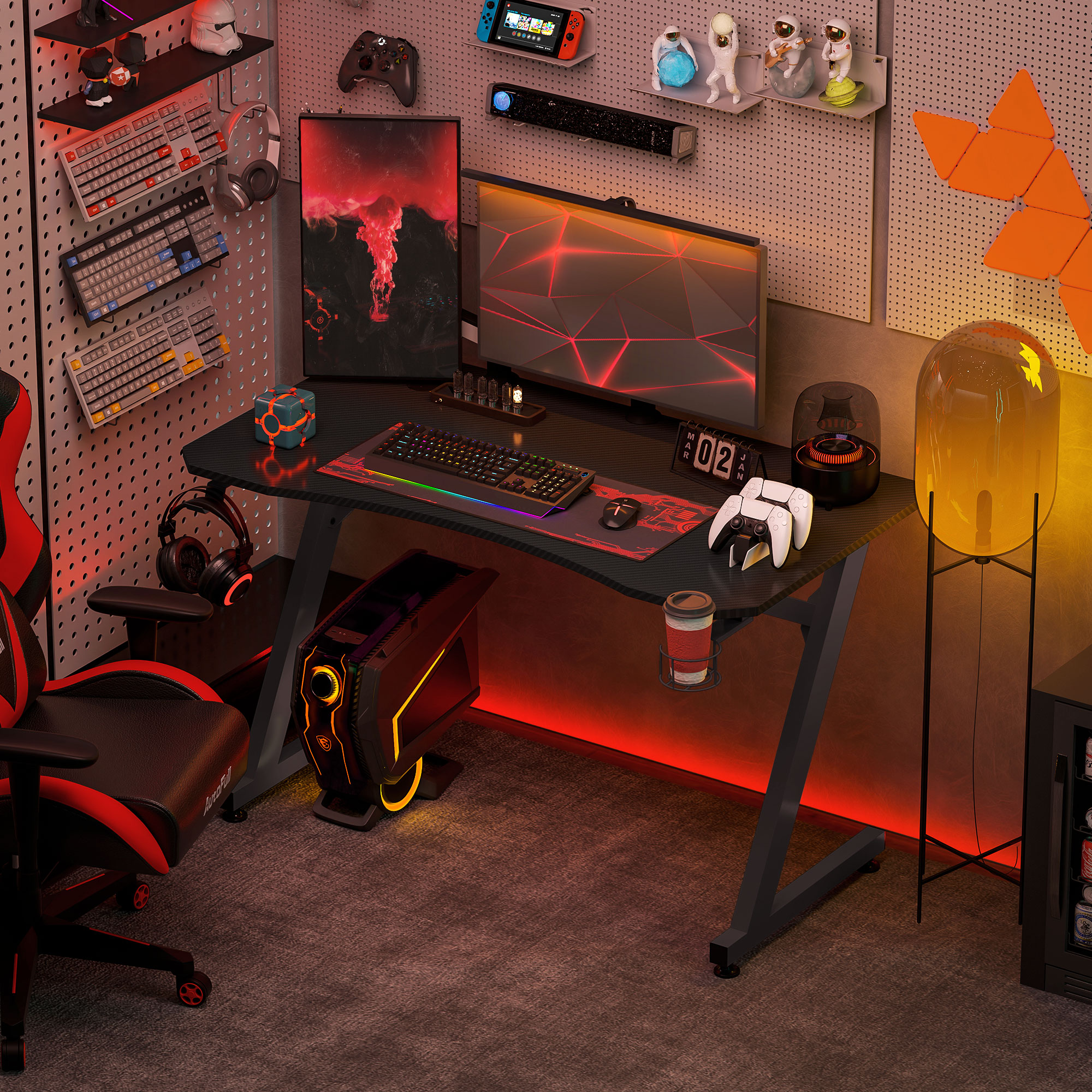 HOMCOM Bureau gaming avec support casque porte-gobelet passe-câbles ...