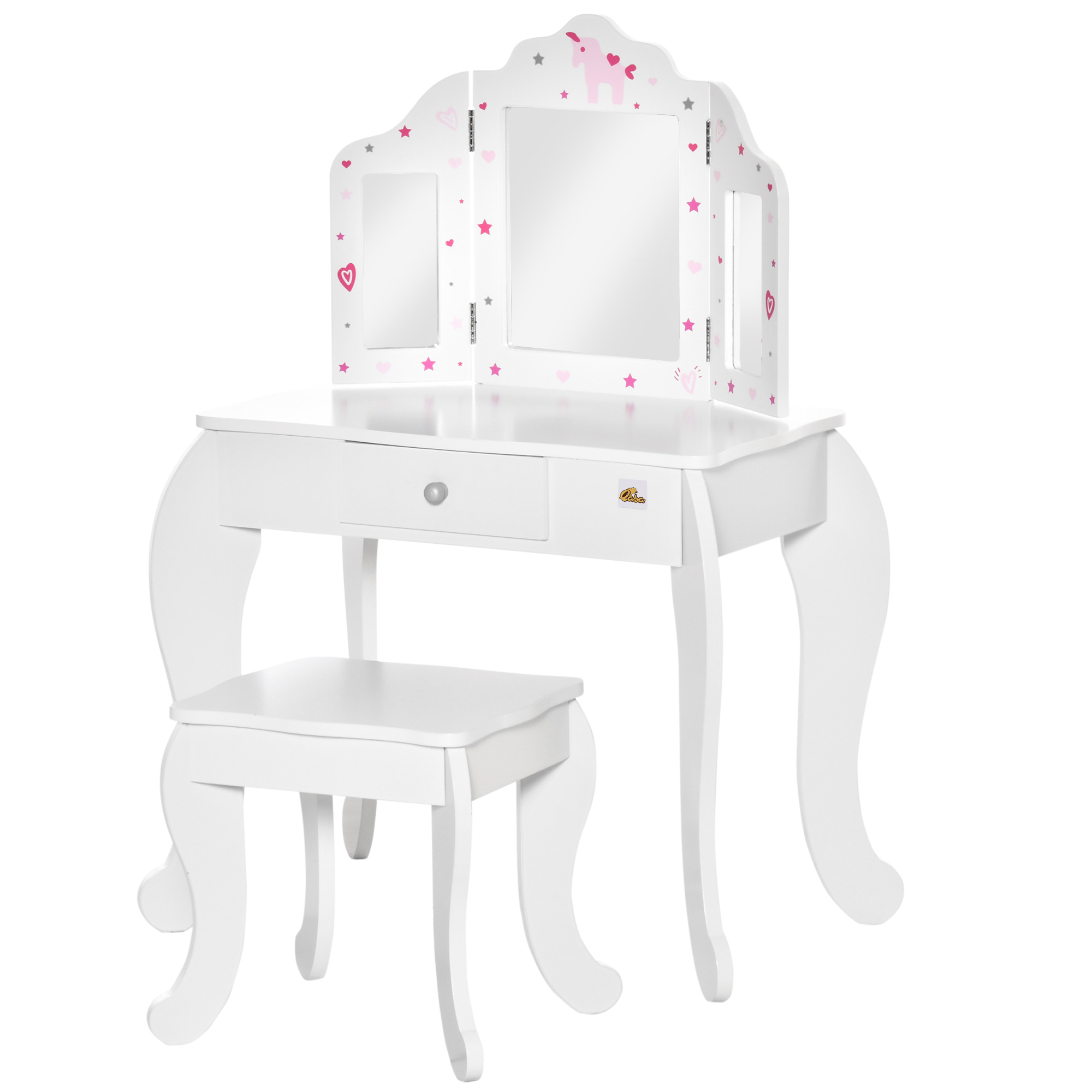 HOMCOM Coiffeuse Enfant avec Tabouret, Miroir triptyque et tiroir ...