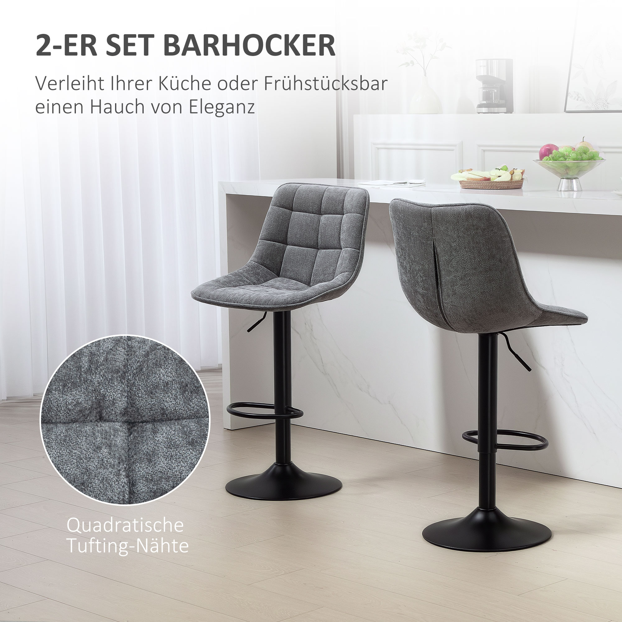 HOMCOM Moderner Barhocker, 2er-Set drehbare Barstühle mit Rückenlehne ...