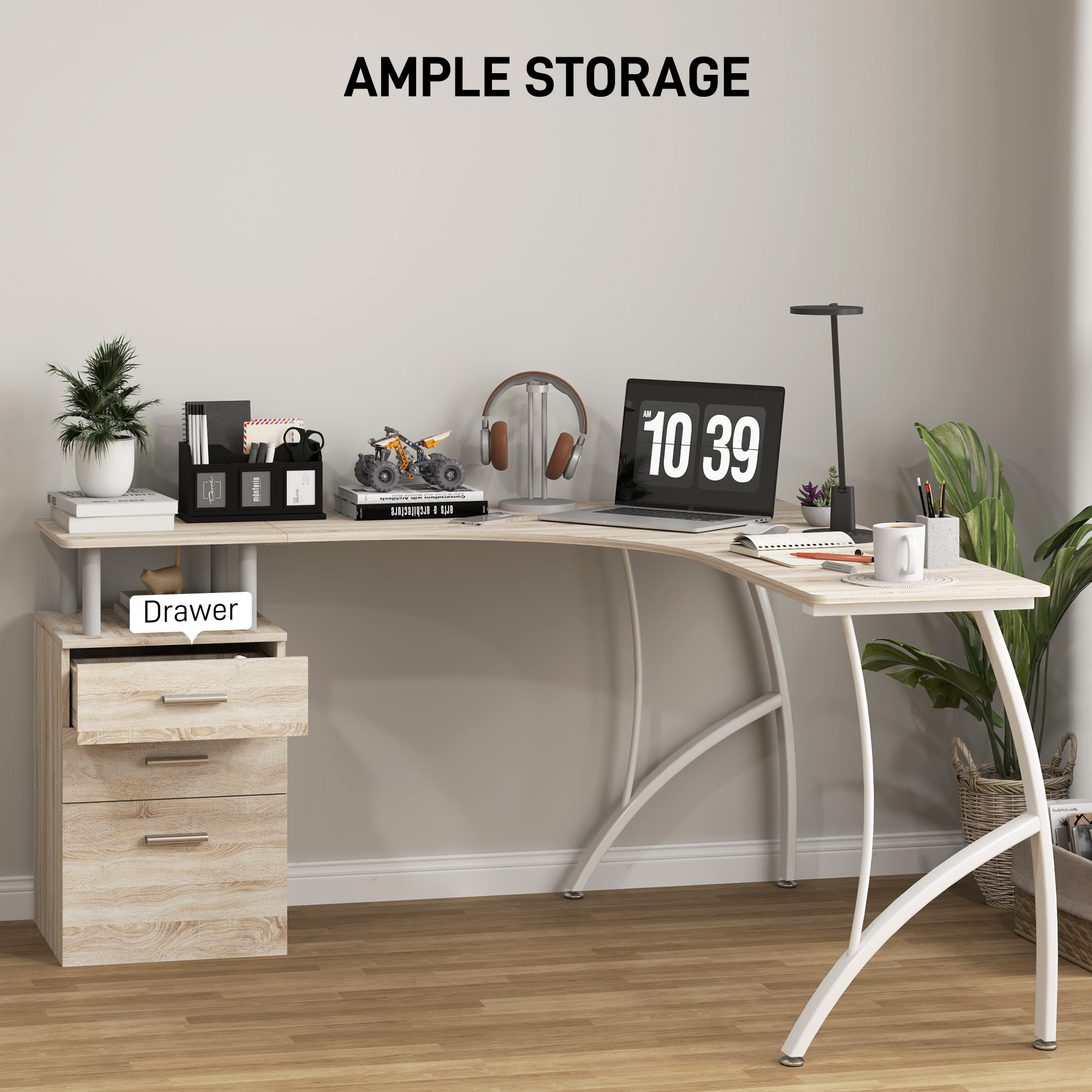 HOMCOM L-Shaped Computer Desk Table with Storage Drawer, Home Office ...