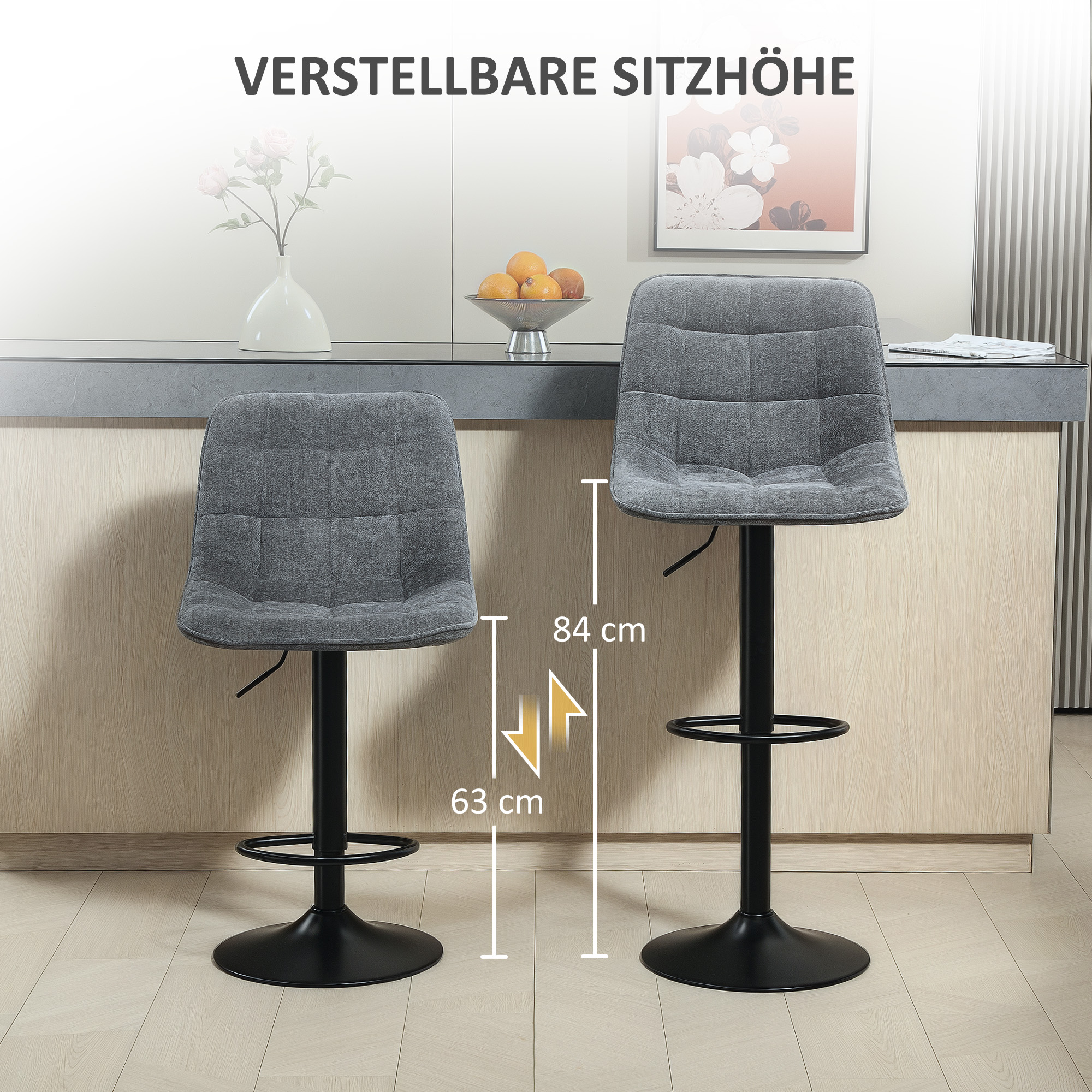 HOMCOM Moderner Barhocker, 2er-Set drehbare Barstühle mit Rückenlehne ...