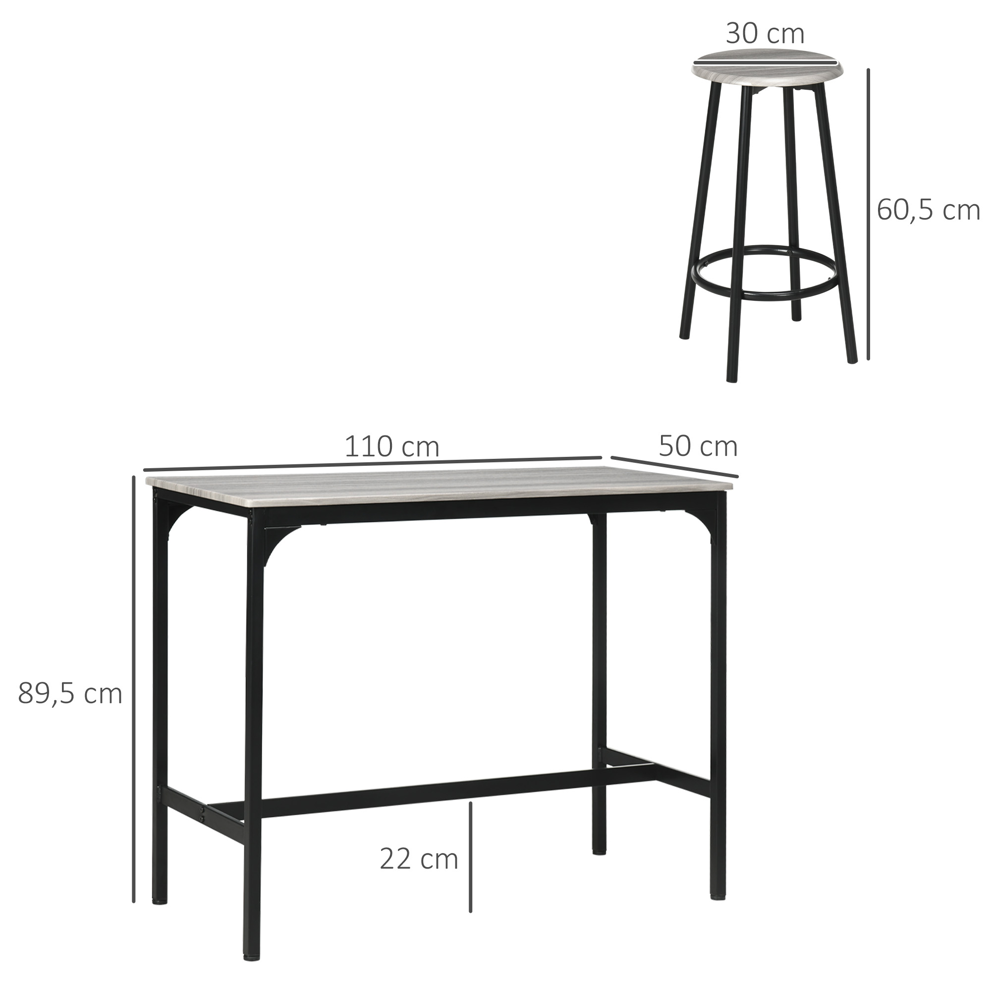 HOMCOM Ensemble de bar, 5 pièces, Table & 4 Tabourets, Design ...