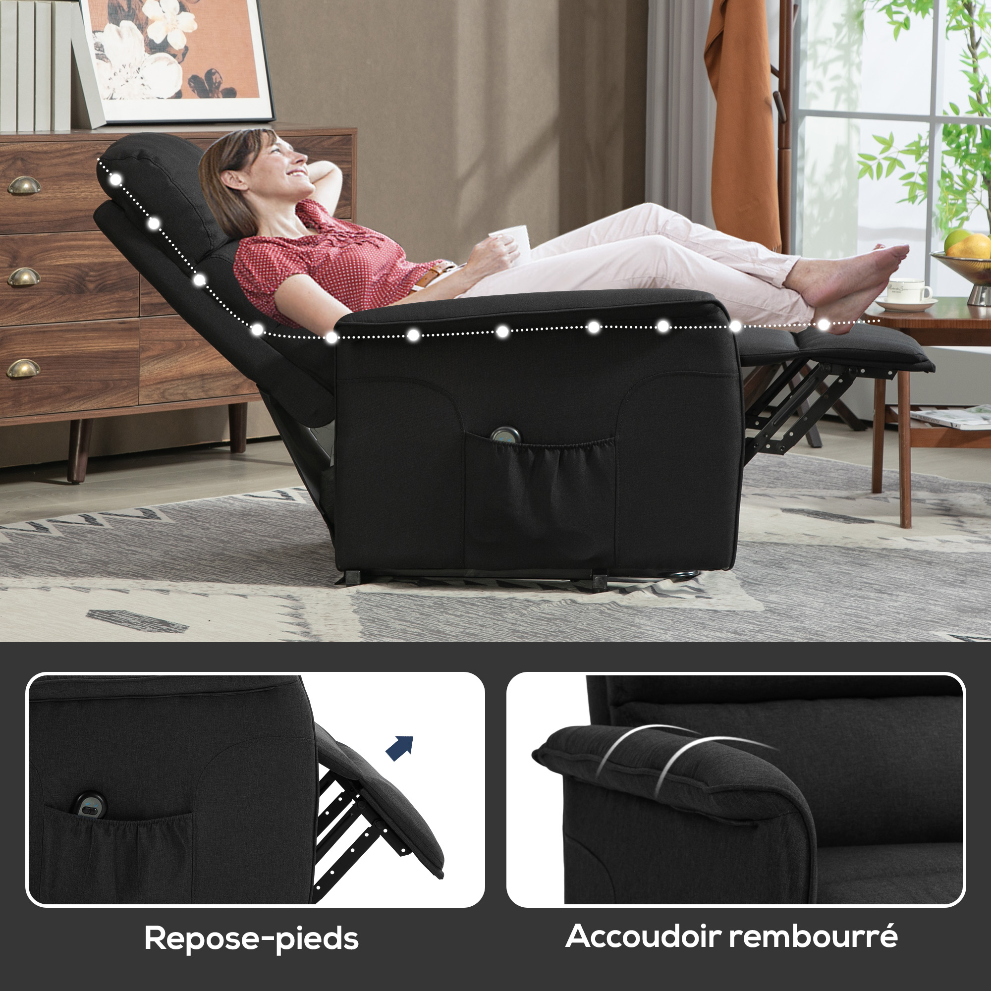 HOMCOM Fauteuil releveur électrique avec repose-pied dossier inclinable ...