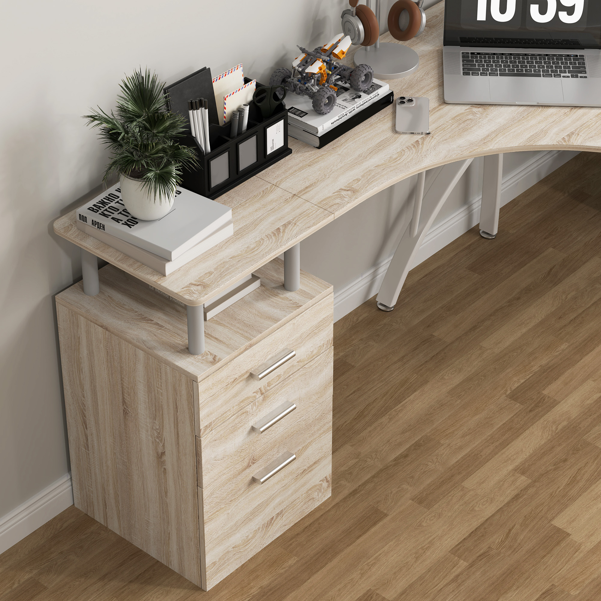 HOMCOM L-Shaped Computer Desk Table with Storage Drawer, Home Office ...