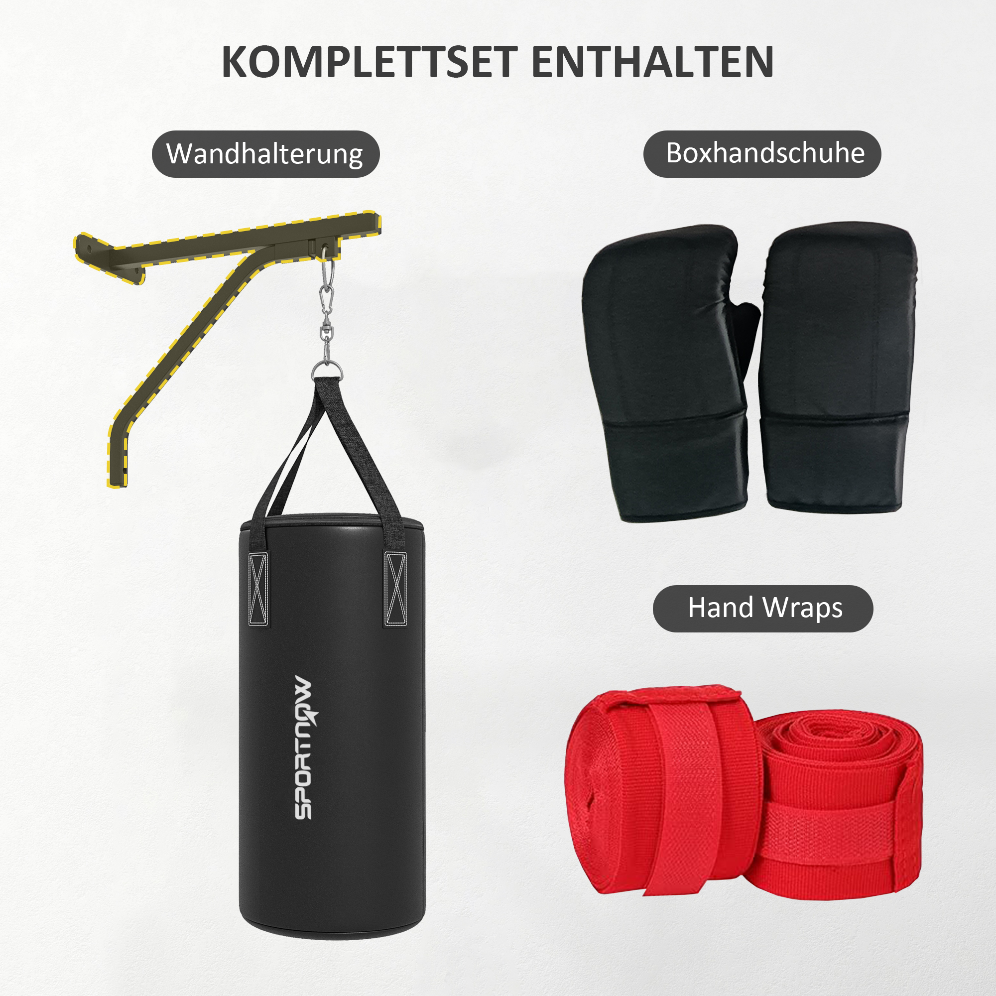SPORTNOW Boxsack, befüllbar, mit Wandhalterung, Handschuhen und ...