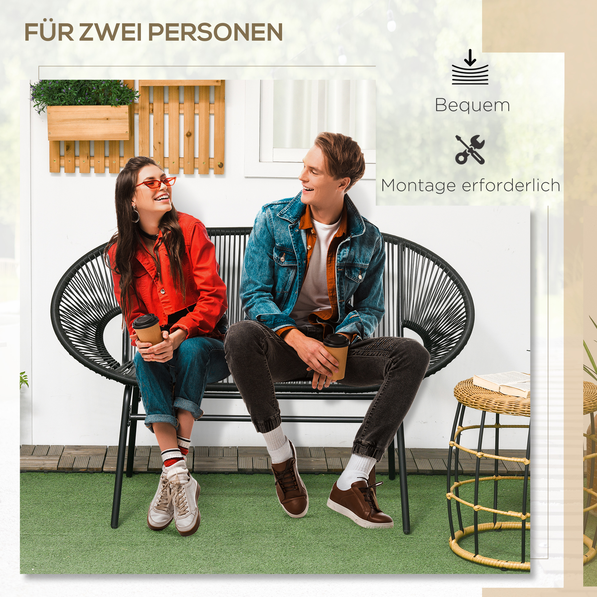 Outsunny Rattansessel Relaxsessel im Boho-Stil, 132 cm x 72 cm x 83 cm ...