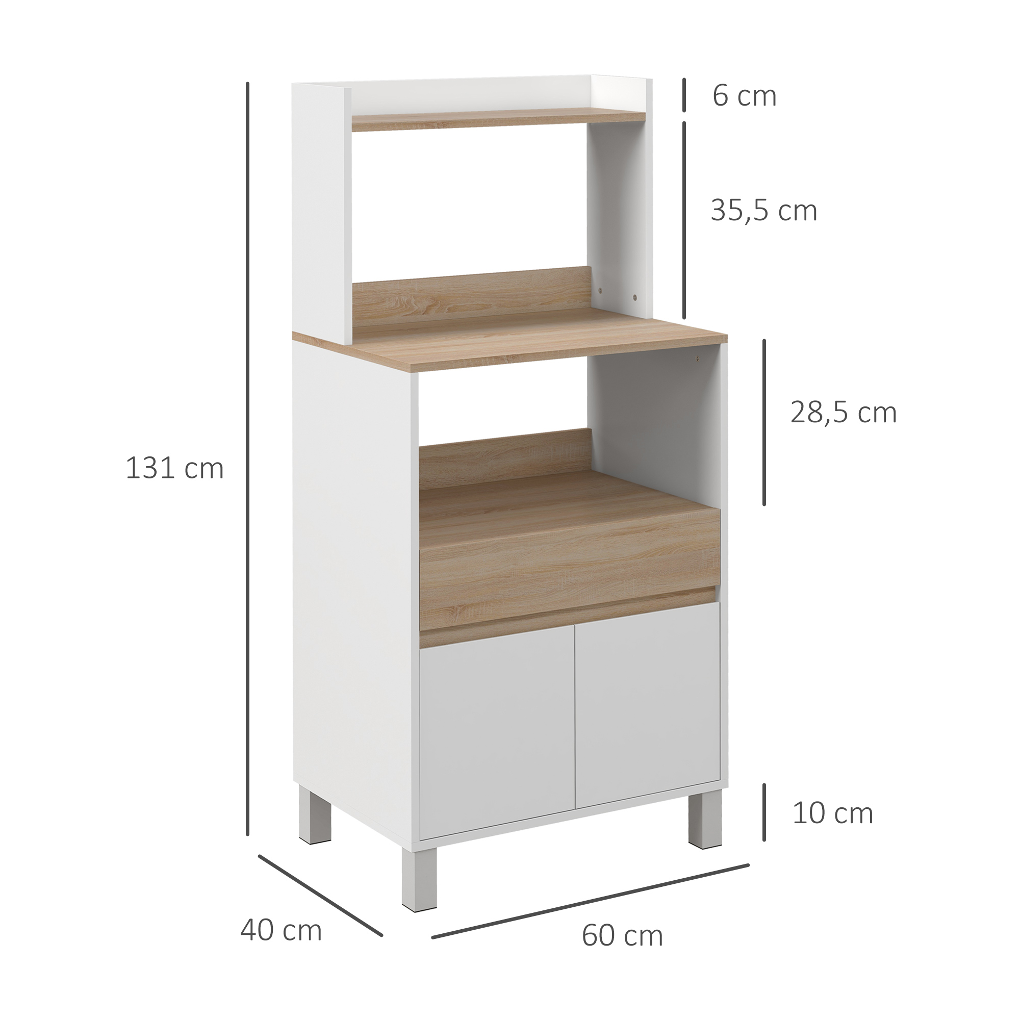 HOMCOM Meuble desserte de cuisine pour micro-ondes avec placard tiroir ...
