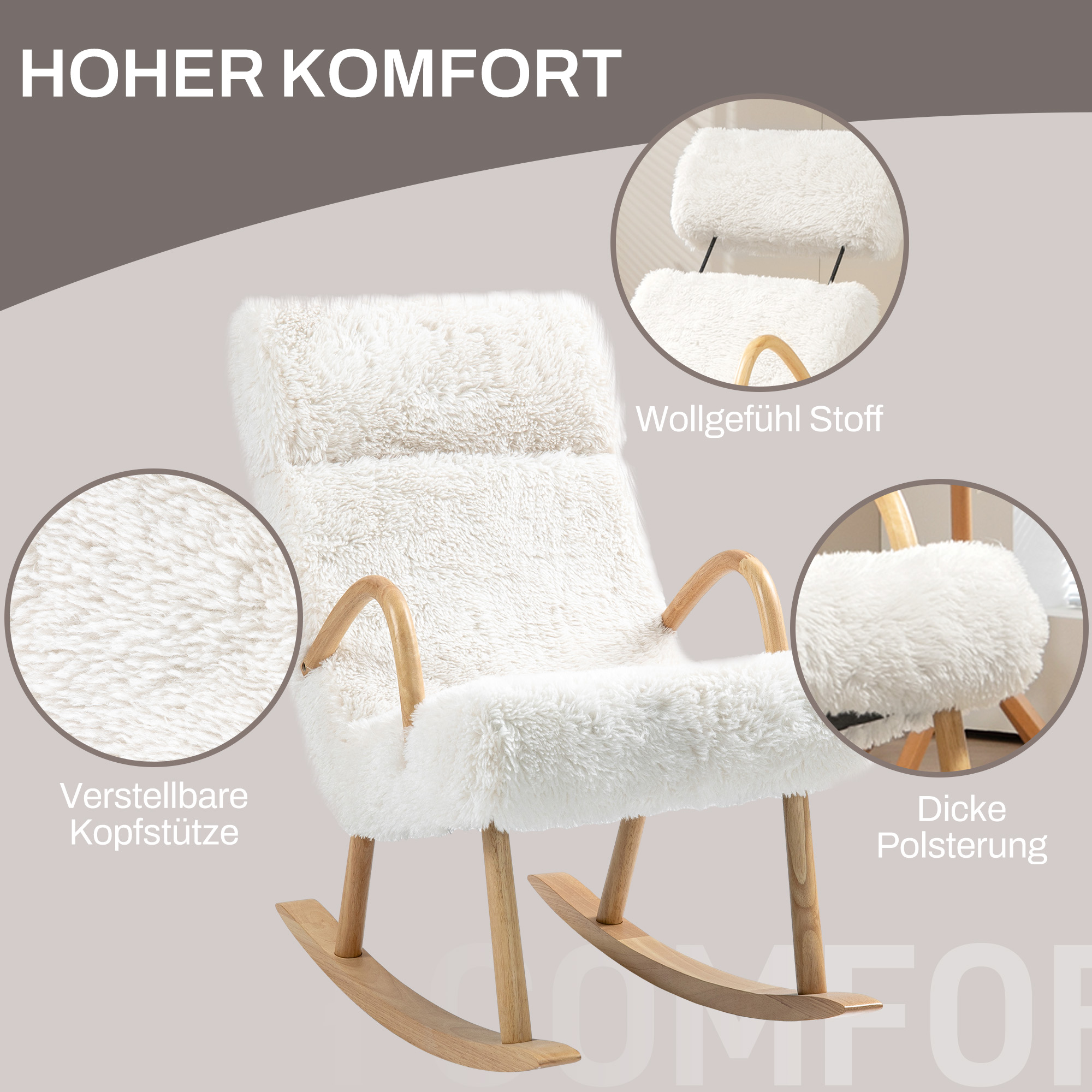 HOMCOM Schaukelstuhl, verstellbare Kopfstütze, weiche Polsterung ...