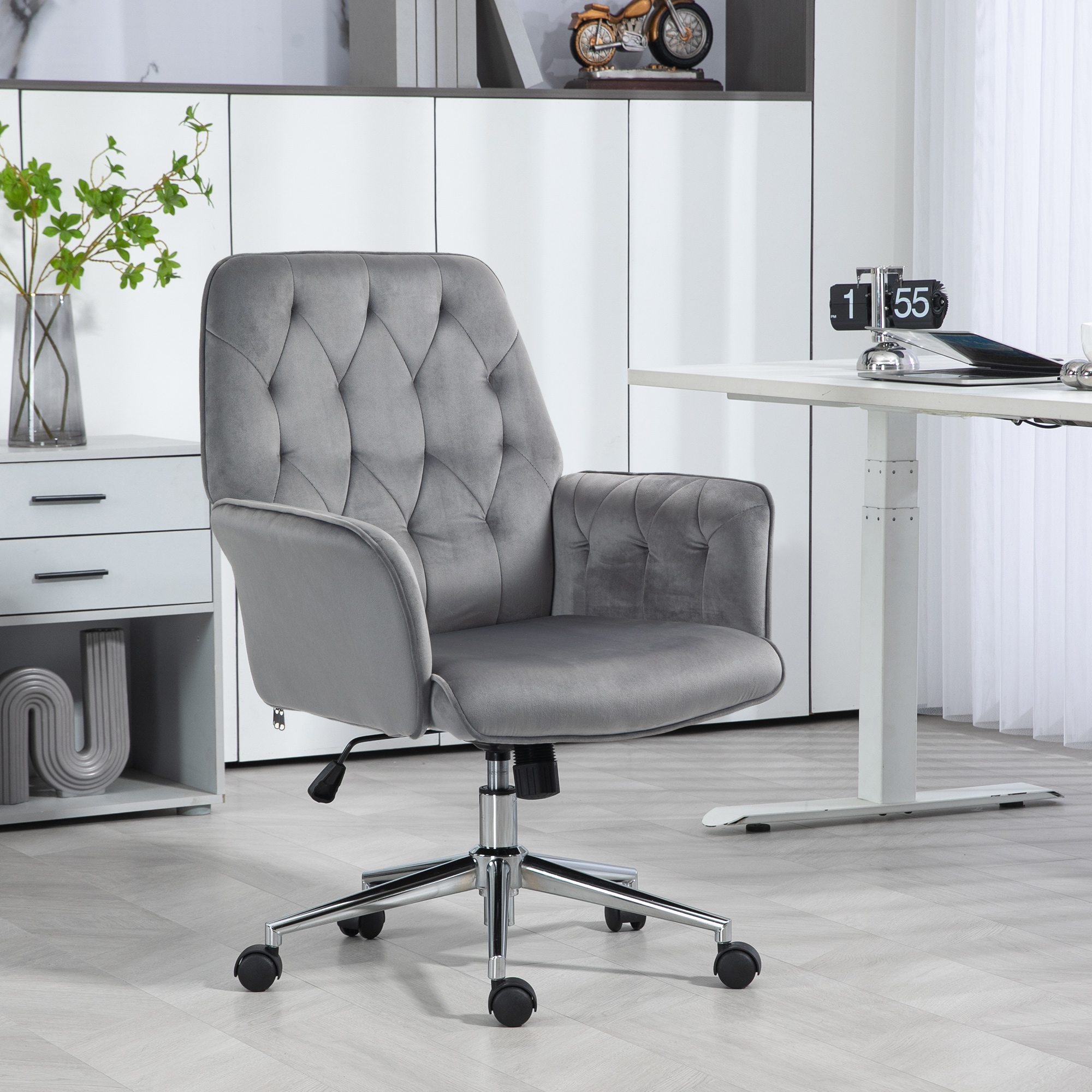 Vinsetto Linen Computer Chair with Armrest, Modern Swivel Chair with ...