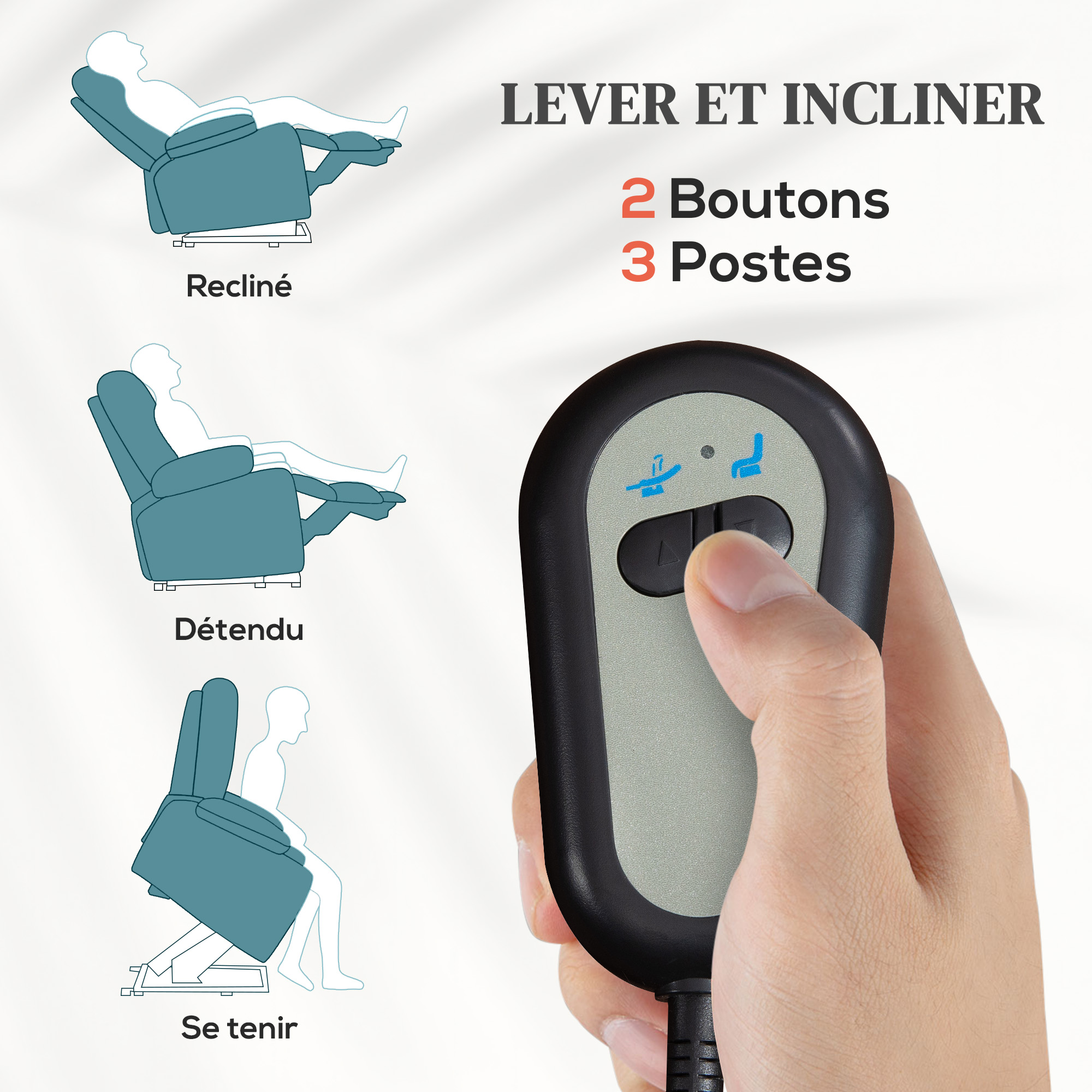 HOMCOM Fauteuil électrique releveur dossier inclinable avec repose-pied ...