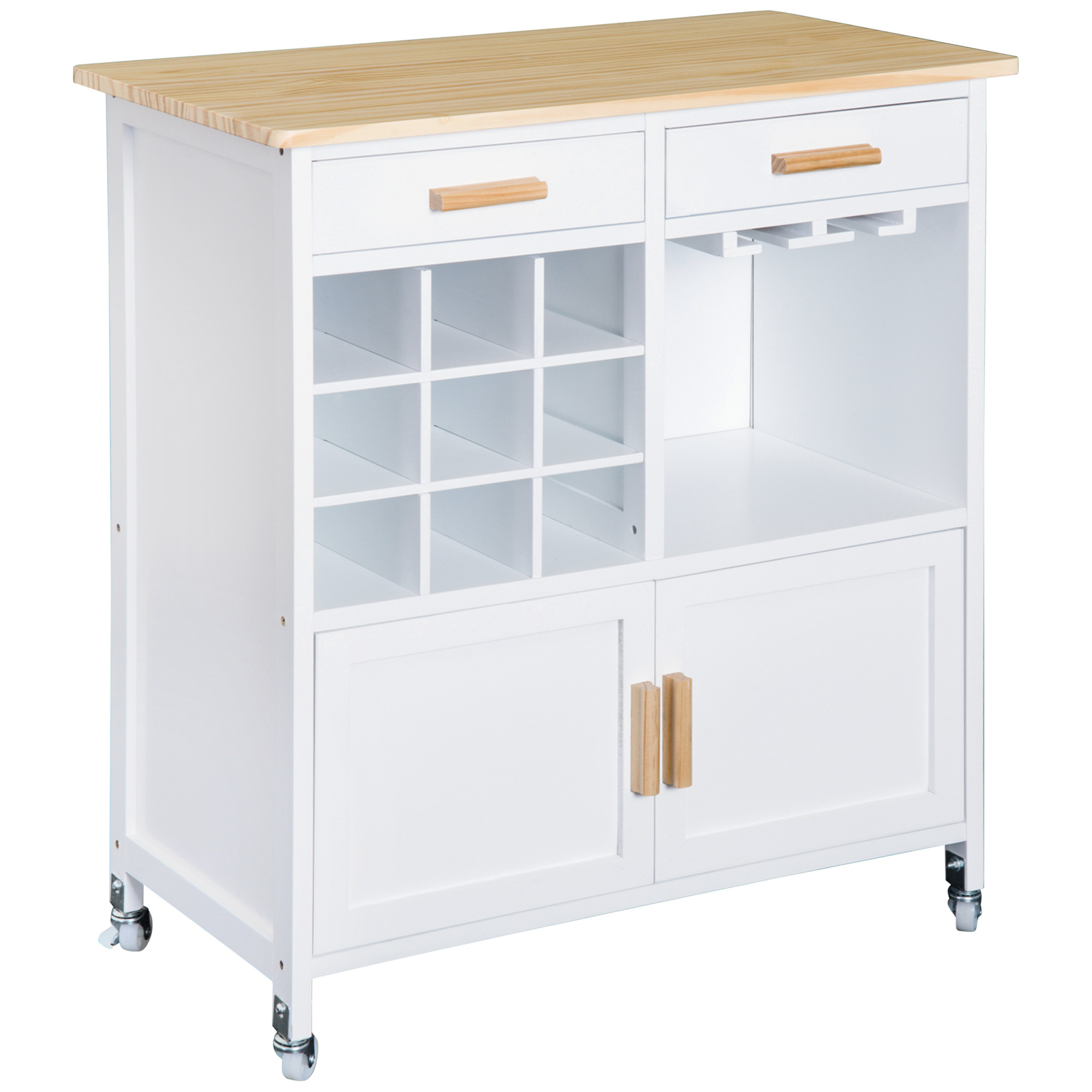 HOMCOM Rolling Kitchen Cart Sideboard Island Portable Serving Utility ...