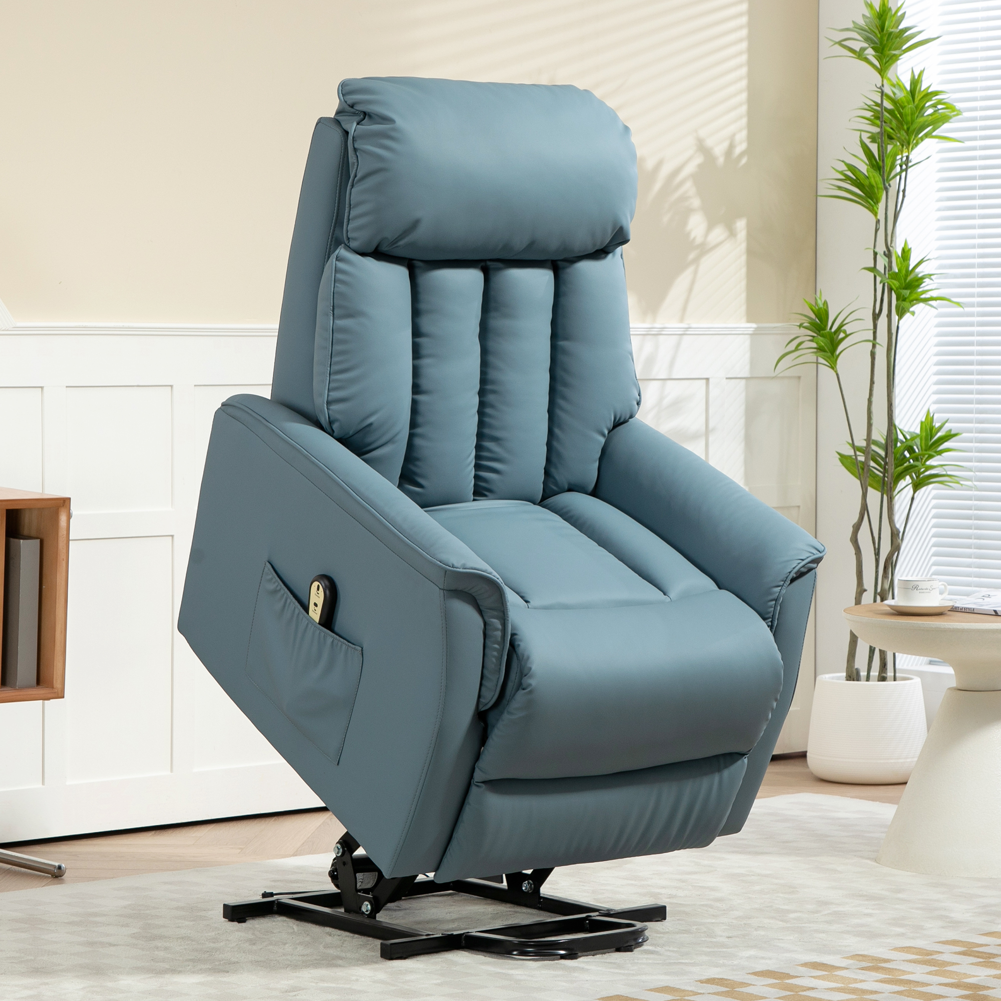 HOMCOM Poltrona Relax Reclinabile Alzapersone Telecomando Azzurro ...