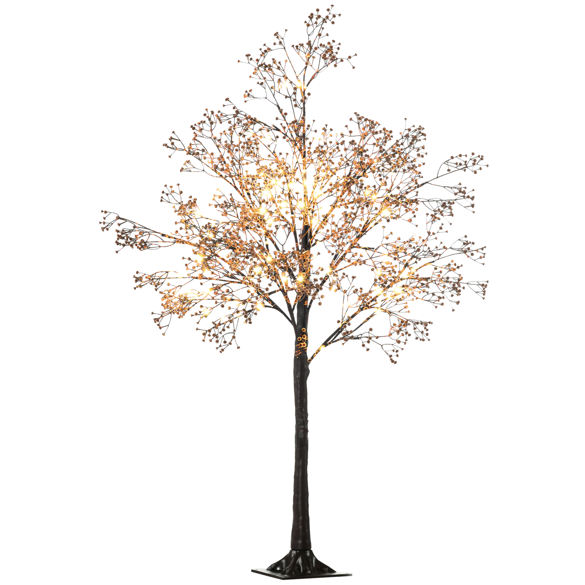 HOMCOM 4ft Artificial Gypsophila Blossom Tree Light with 72 Warm White ...