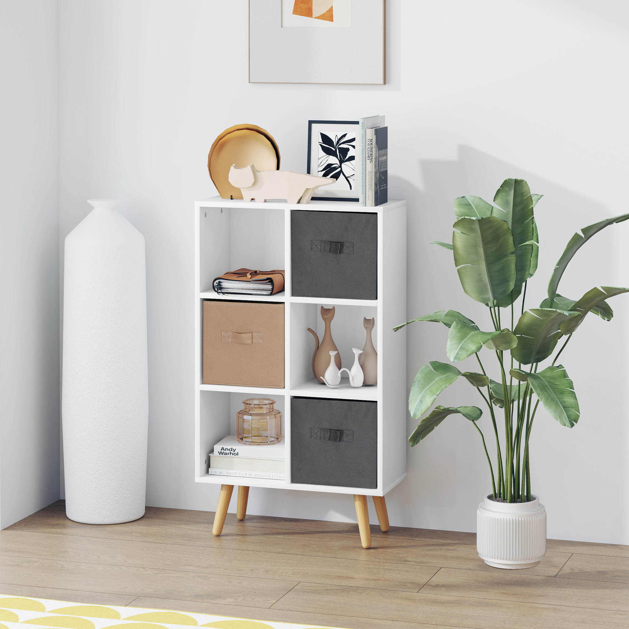 HOMCOM Freestanding 6 Cube Unit Cabinet Unit w/ 3 Fabric Drawers ...