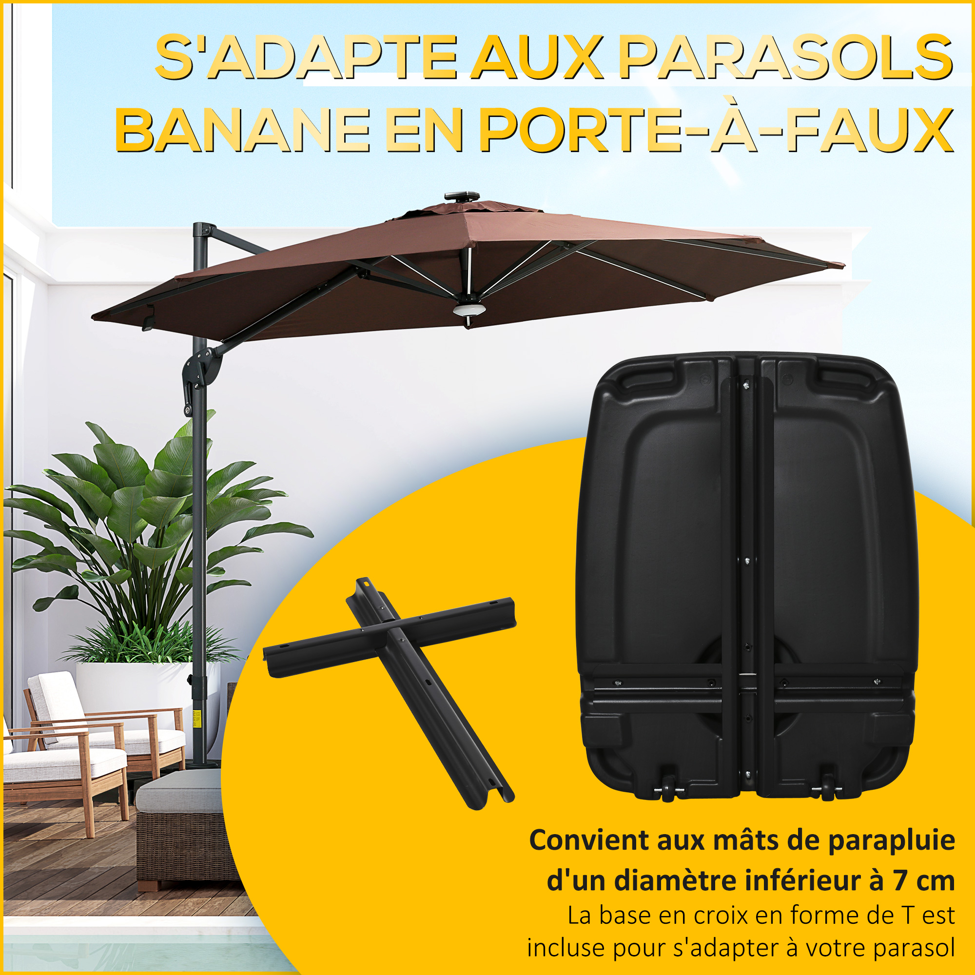 Outsunny Pied de parasol base de lestage avec roulettes en HDPE rempli ...