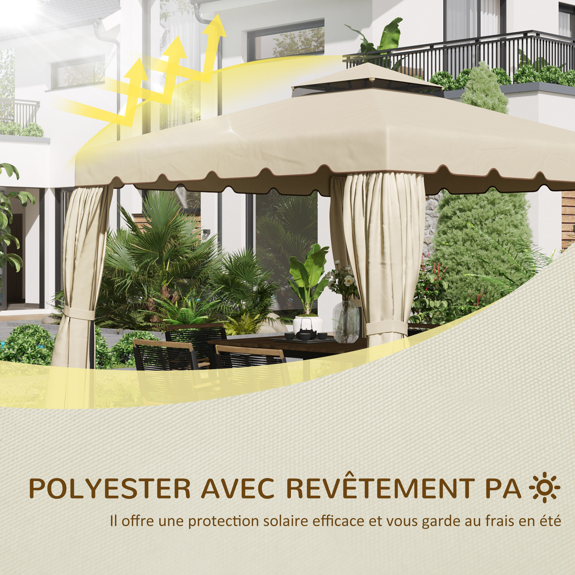 Outsunny Toile de rechange pour pavillon tonnelle tente toit de ...