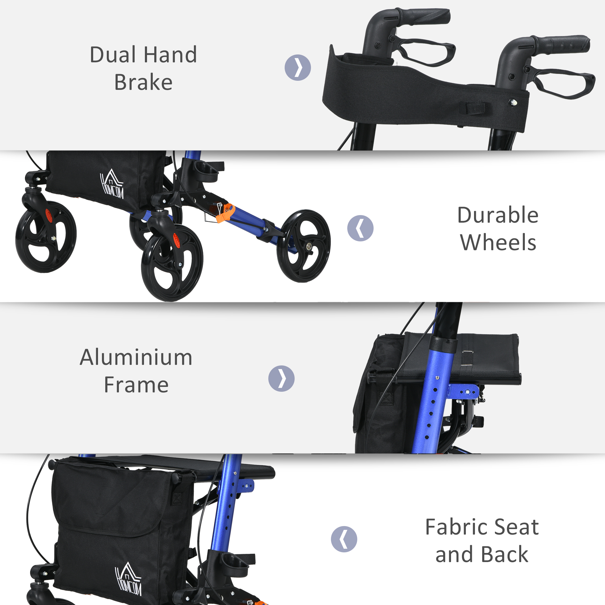 HOMCOM Portable Rollator Walker w/ 6 Adjustable Height and Cane Holder ...