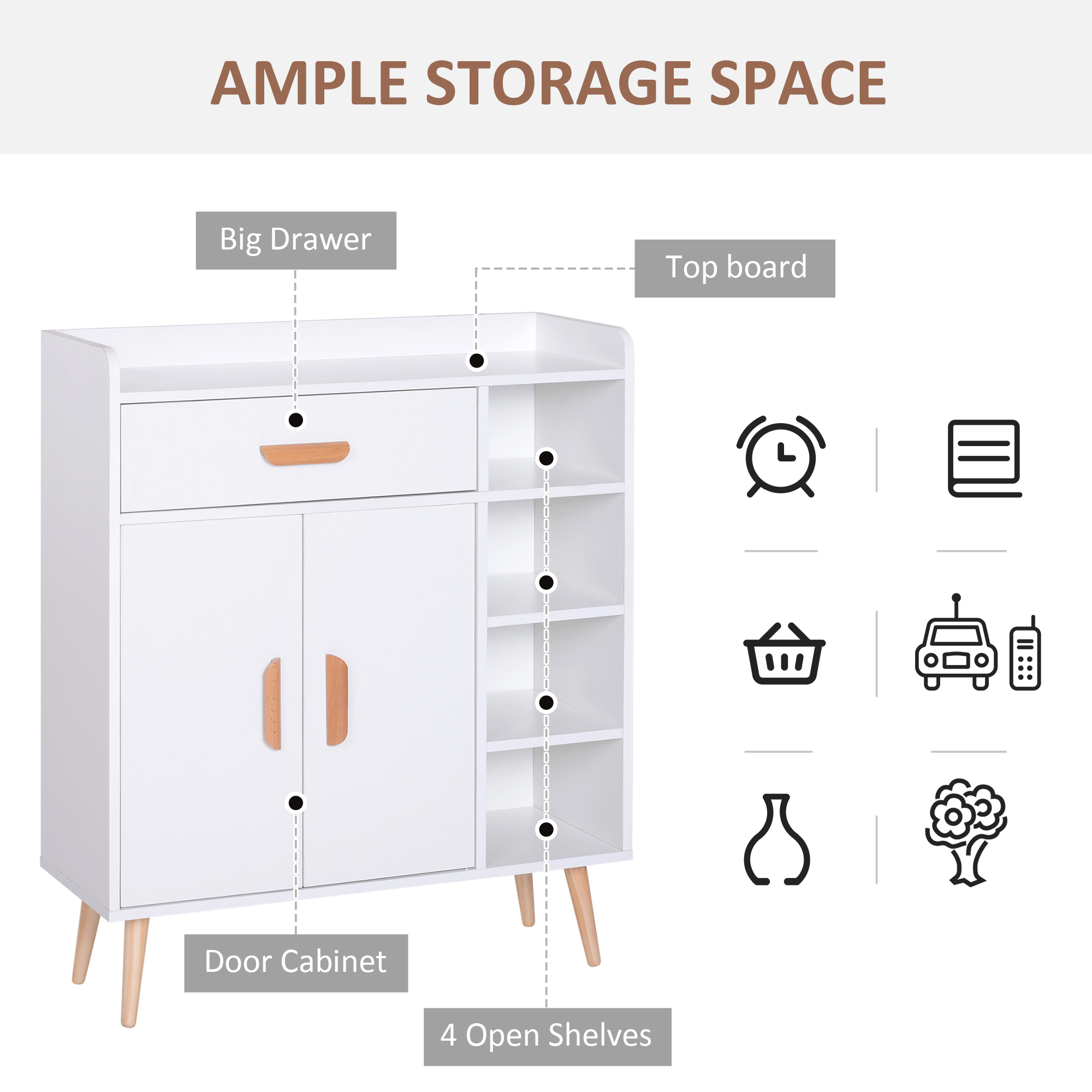 HOMCOM Hallway Side Cabinet Storage Unit Pine Wood White | Aosom UK