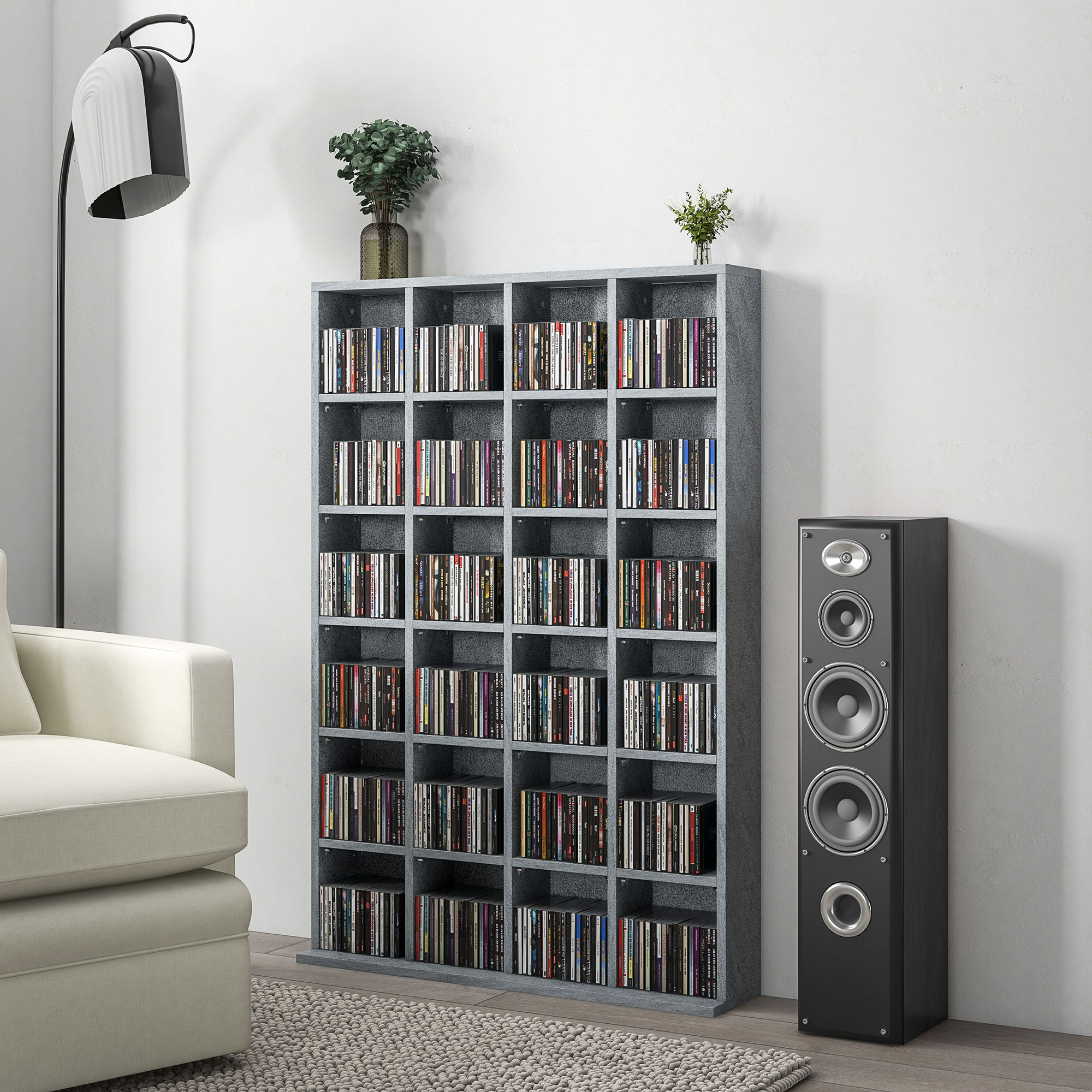 HOMCOM CD Storage Unit with Adjustable Shelves, 89 x 130.5 cm, Cement ...