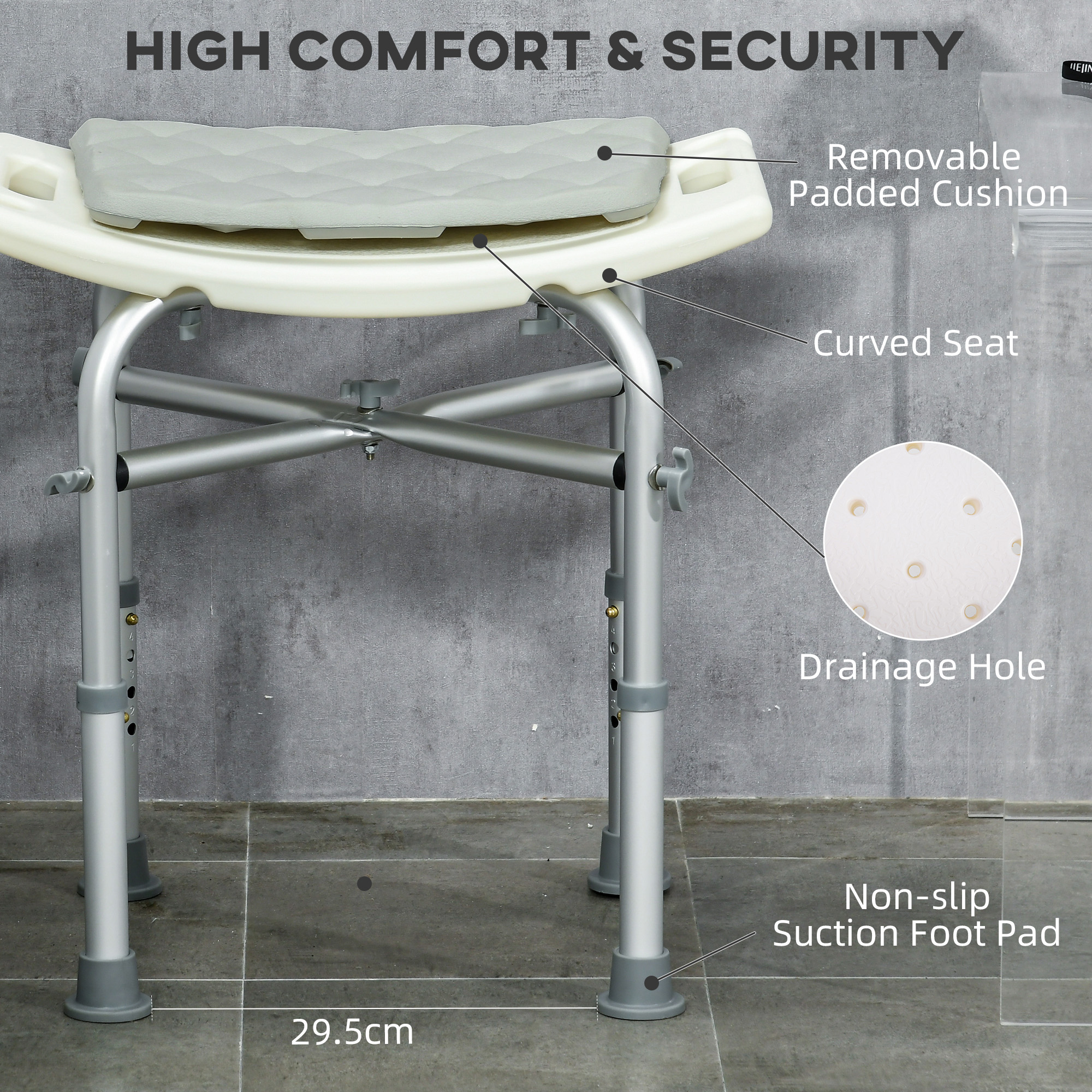 HOMCOM Aluminium Shower Stool for Elderly, Height Adjustable Shower ...
