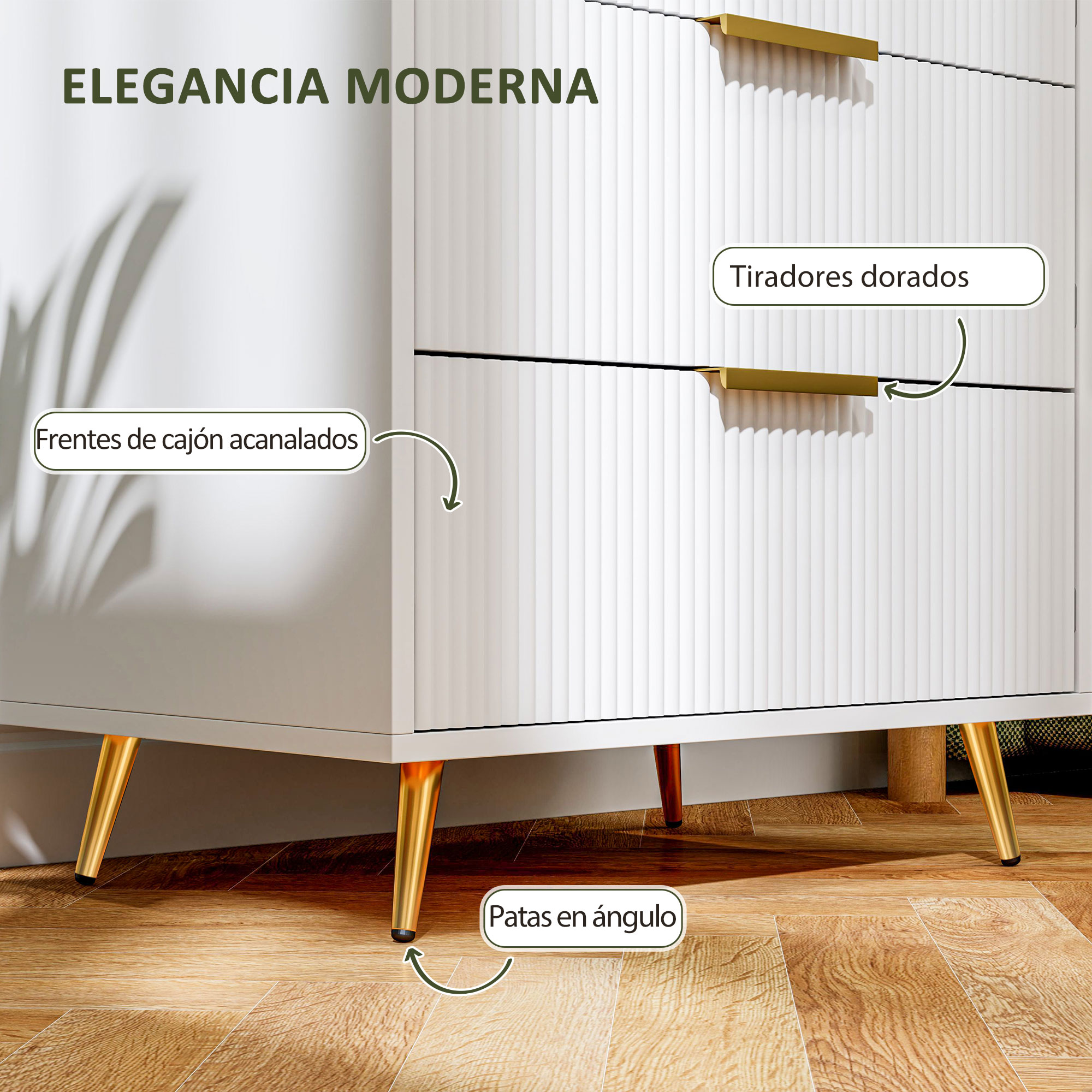 HOMCOM Cómoda de Dormitorio Moderno con 4 Cajones Frentes con Diseño ...
