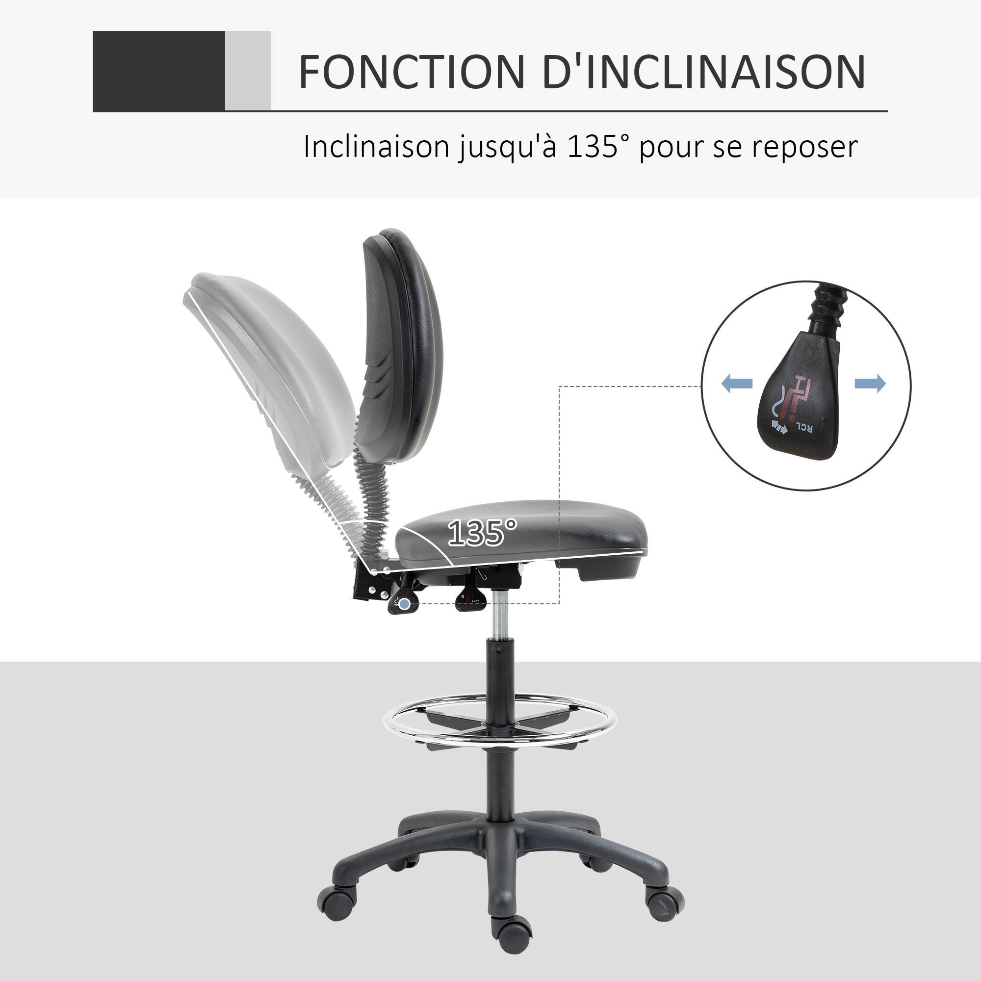Vinsetto Lot de 2 tabourets à roulettes réglable en hauteur 69-91 cm ...