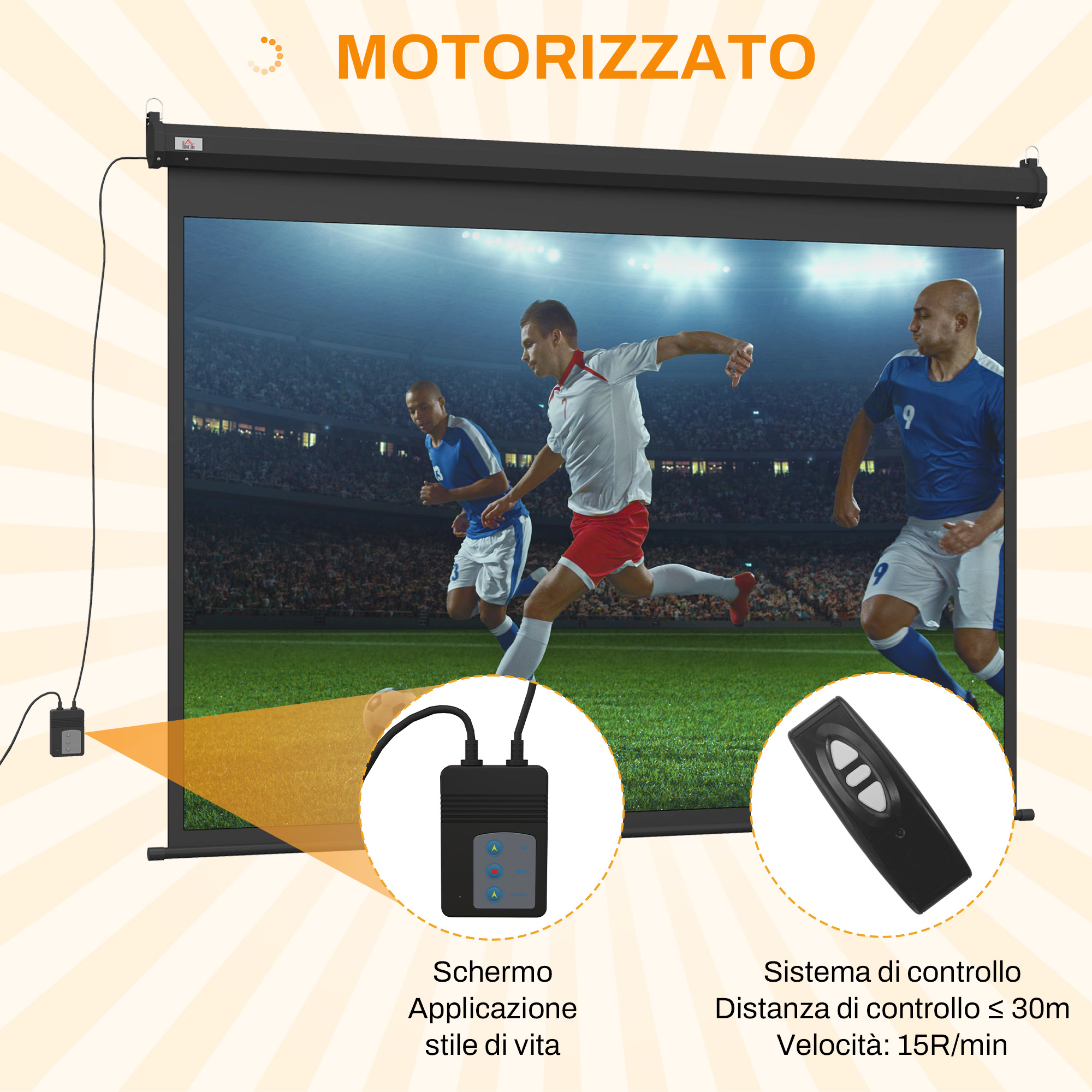 HOMCOM Telo Proiettore 89" Formato 4:3 con Telecomando Nero | Aosom Italy