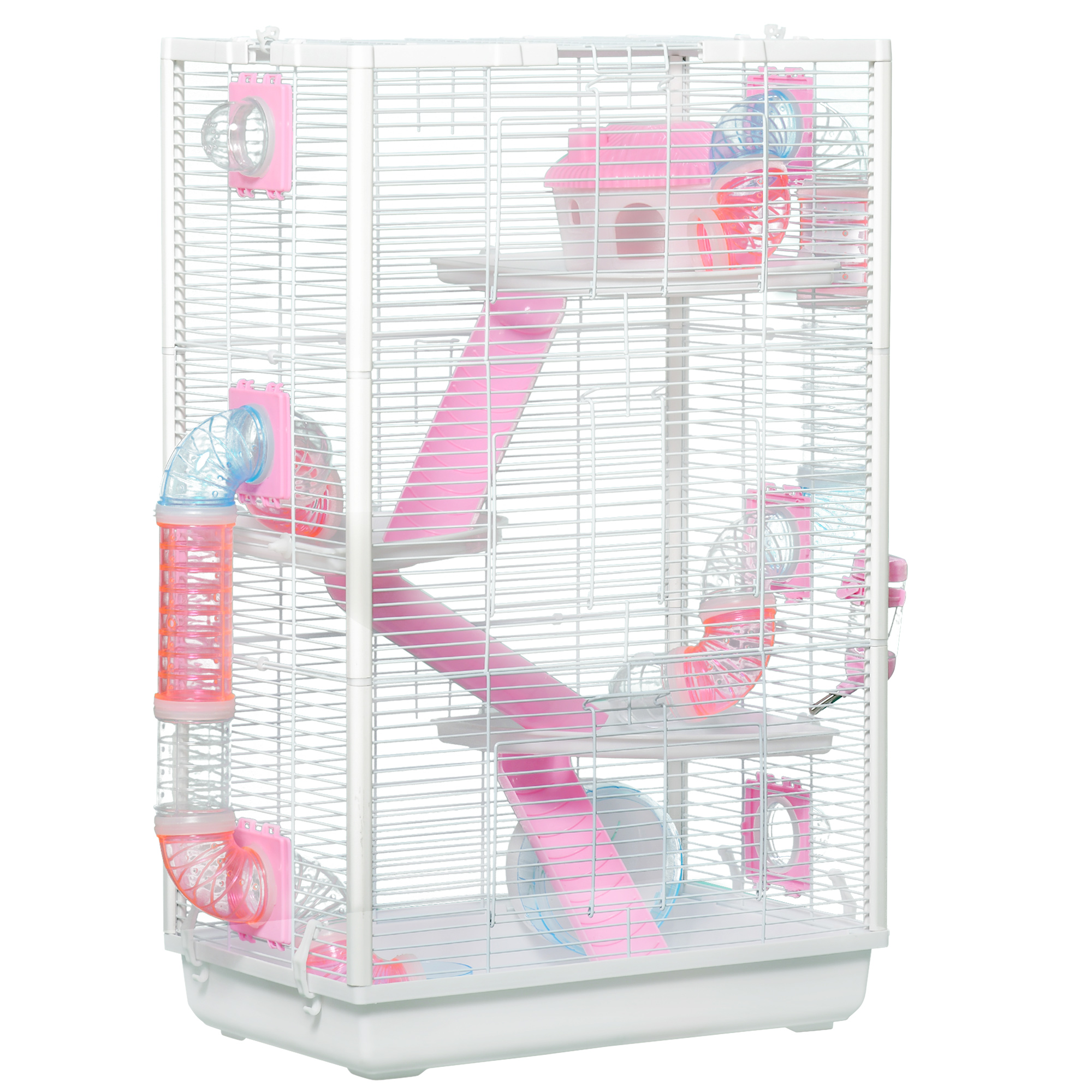 PawHut Hamster Cage, Gerbil Cage w/ Tubes, Exercise Wheel, Hut, Ramps ...