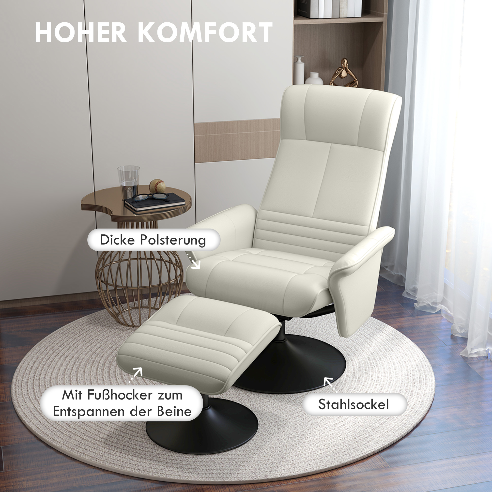 HOMCOM Relaxsessel, Fernsehsessel mit Hocker, drehbar, ergonomisch ...