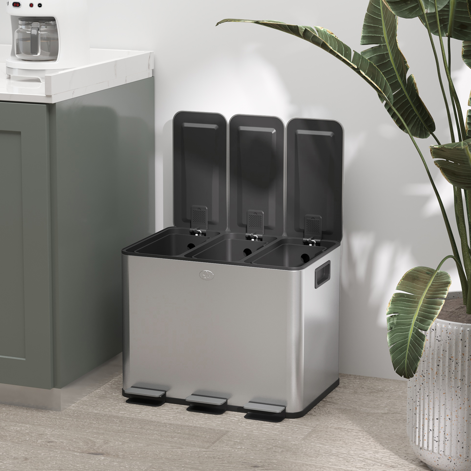 HOMCOM Bidone Immondizia a 3 Sezioni da 20L 61.9x36.6x56.7 cm | Aosom Italy